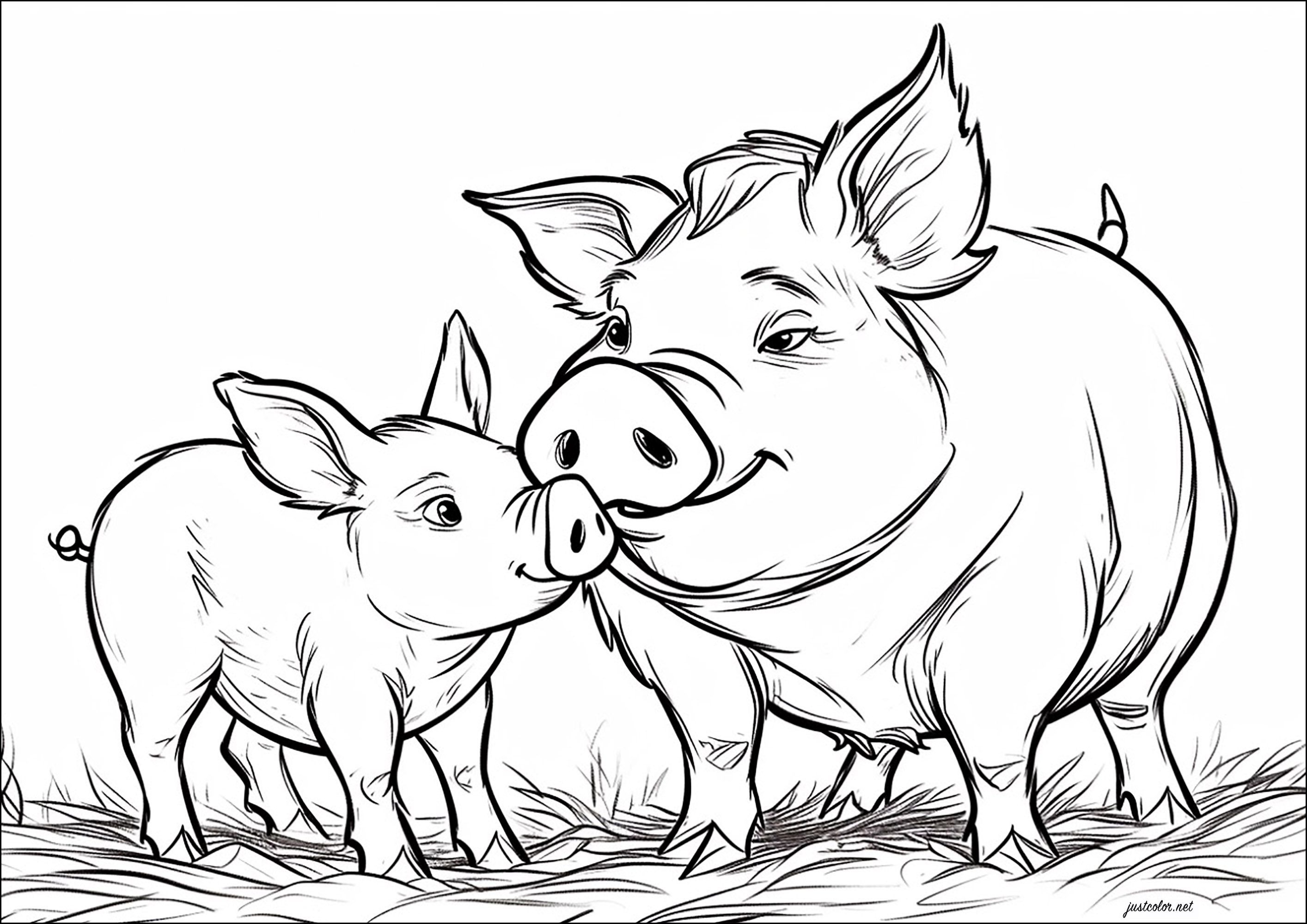 Two pigs full of love - Pig Coloring Pages