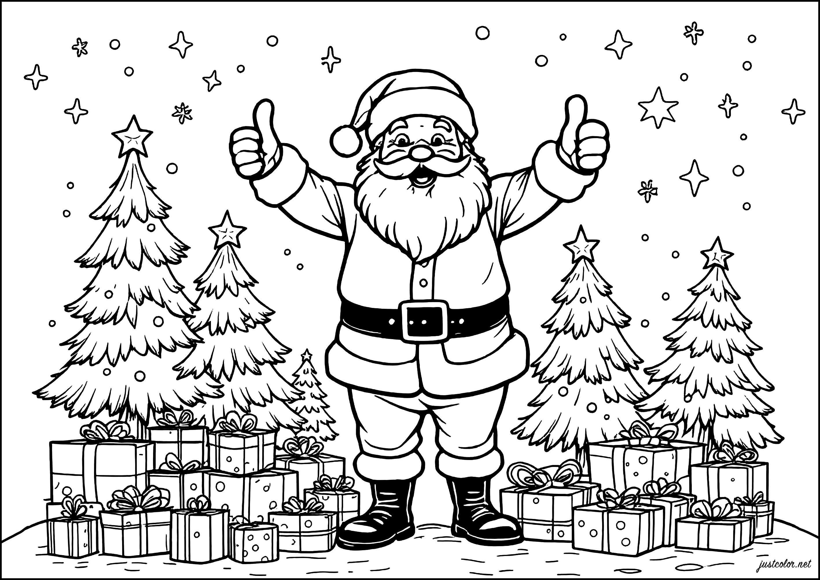 Santa and his presents - Christmas Coloring Pages for Kids