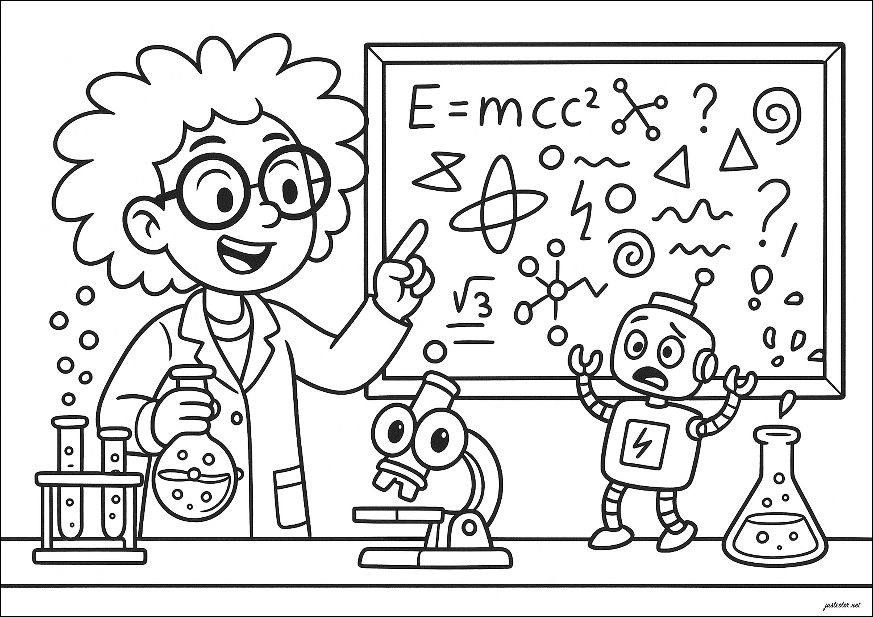 Scientist who conducts chemical experiments - Science Coloring Pages
