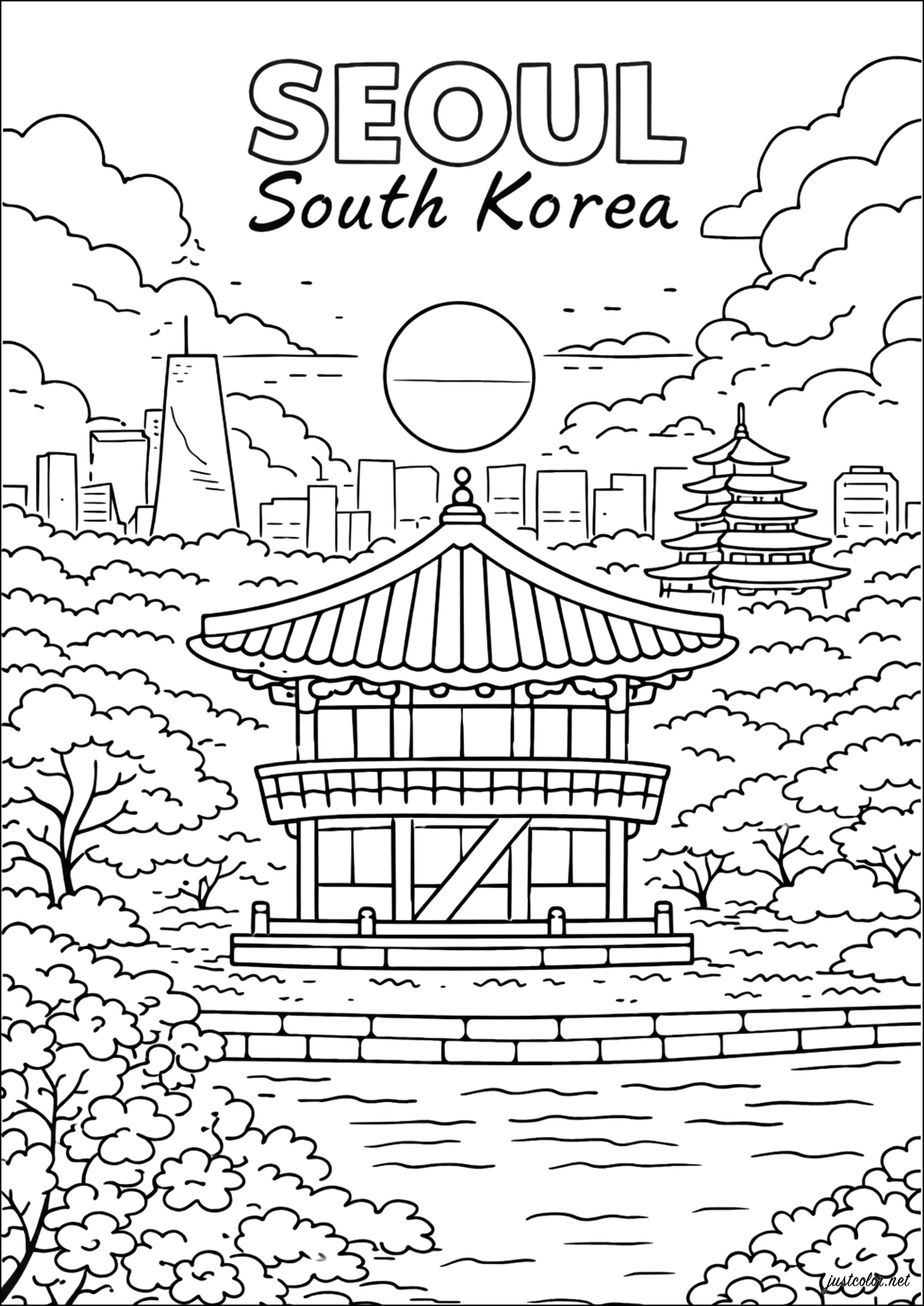Seoul poster: contrast between tradition and modernity - Seoul Coloring ...