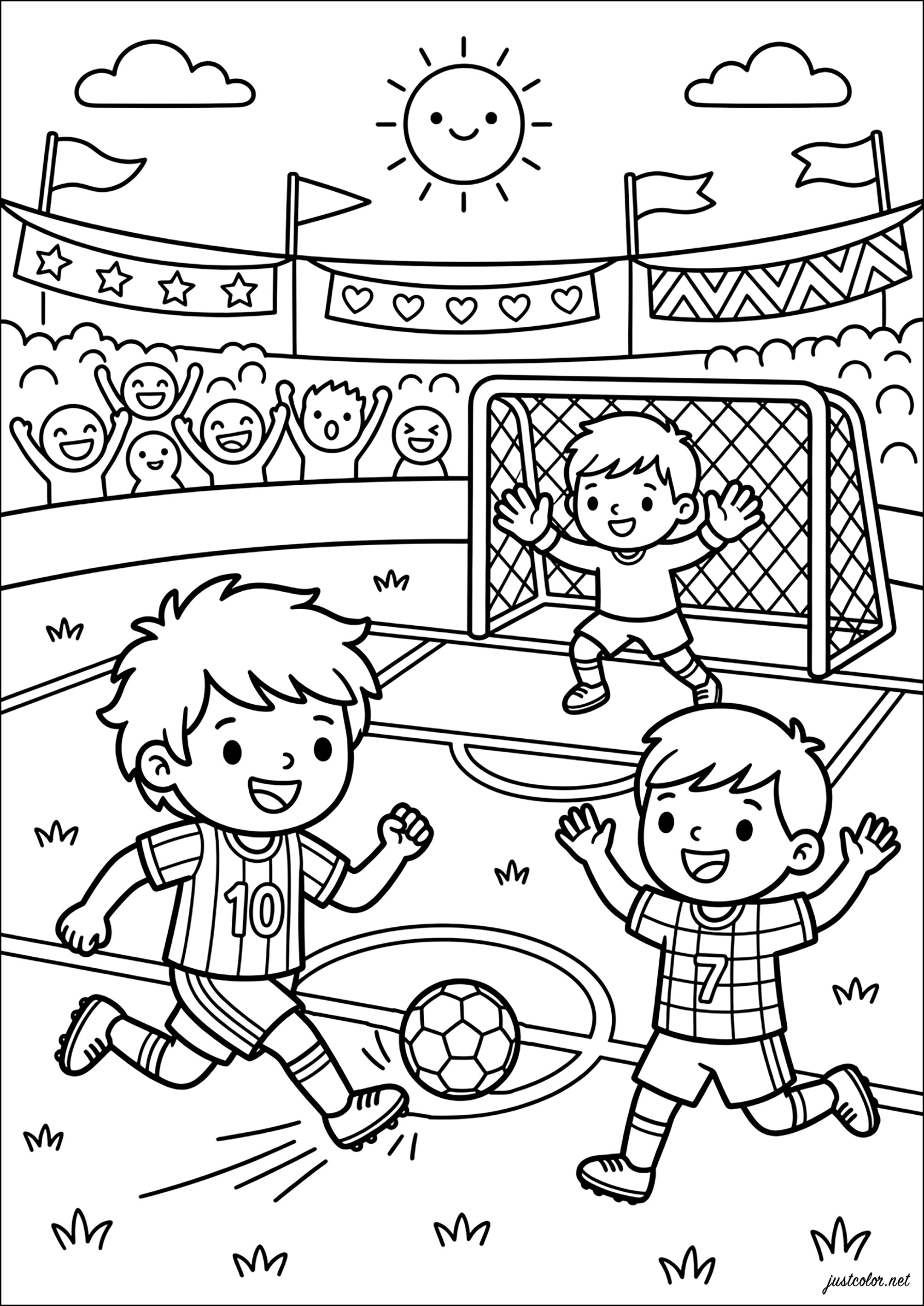 Merry Match at the Stadium - Soccer Coloring Pages