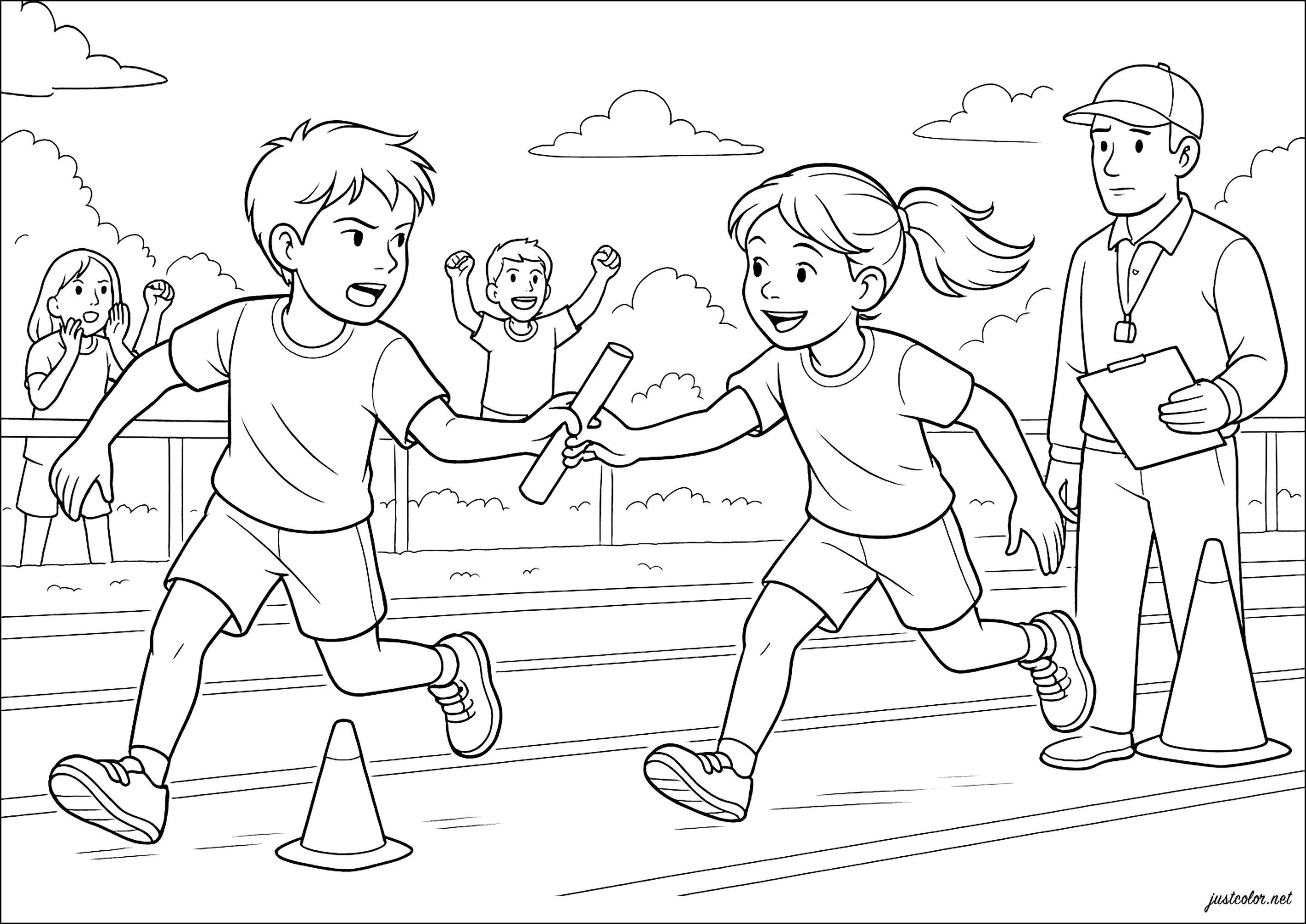 Relay races - Sports Coloring Pages