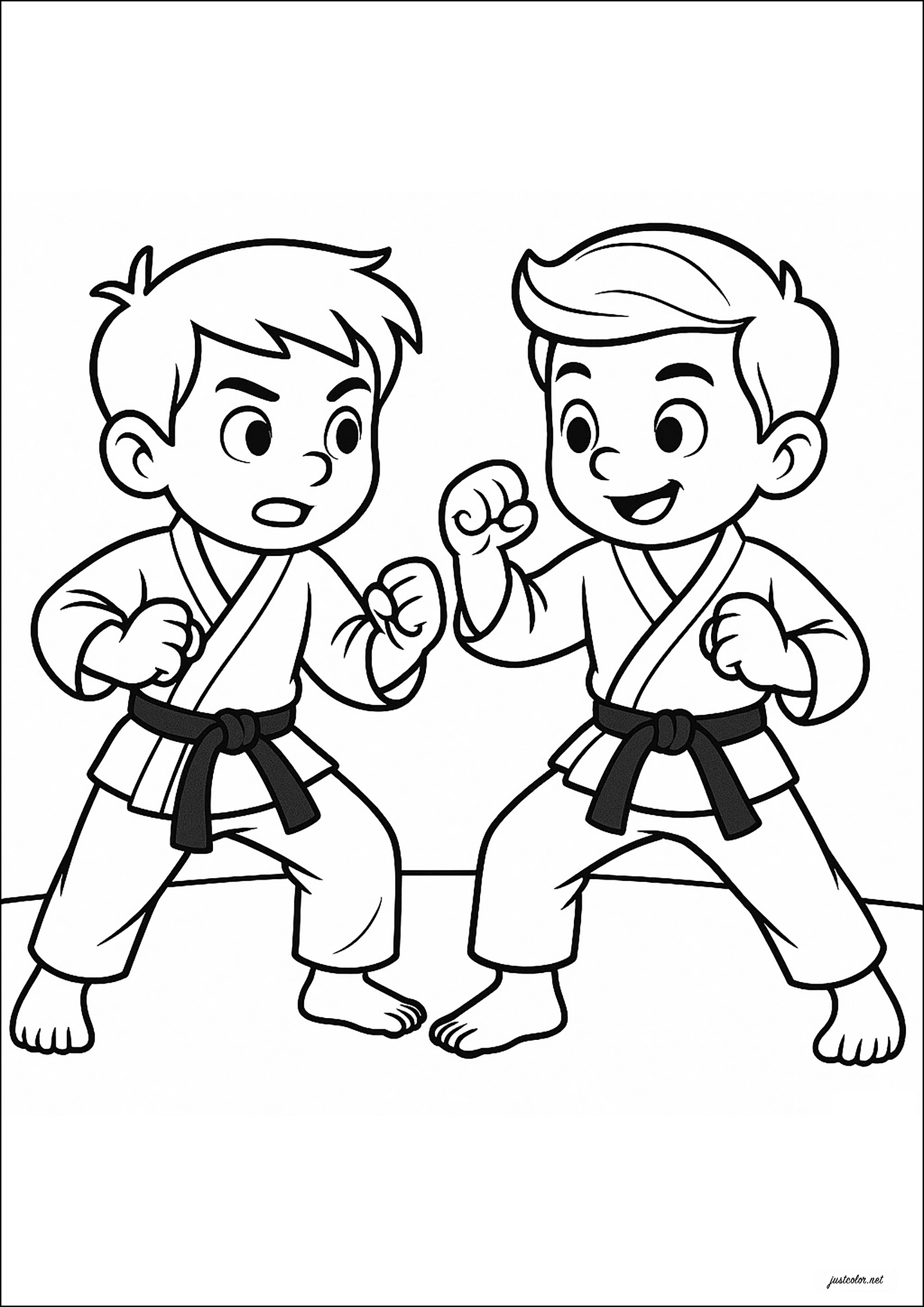 Two boys, black belts in judo - Sports Coloring Pages