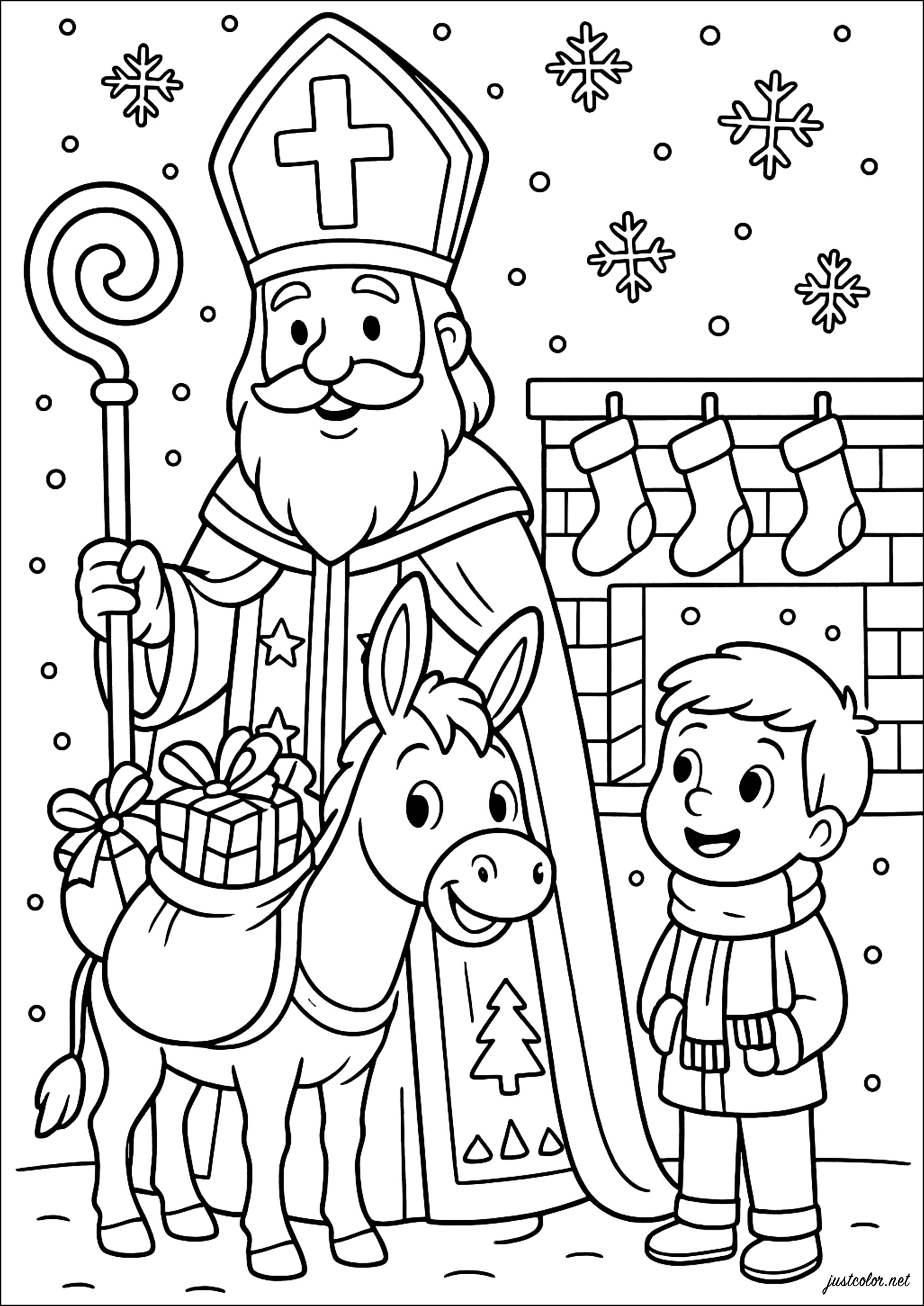 Saint Nicolas and his gift-carrying donkey - St Nicolas Coloring Pages