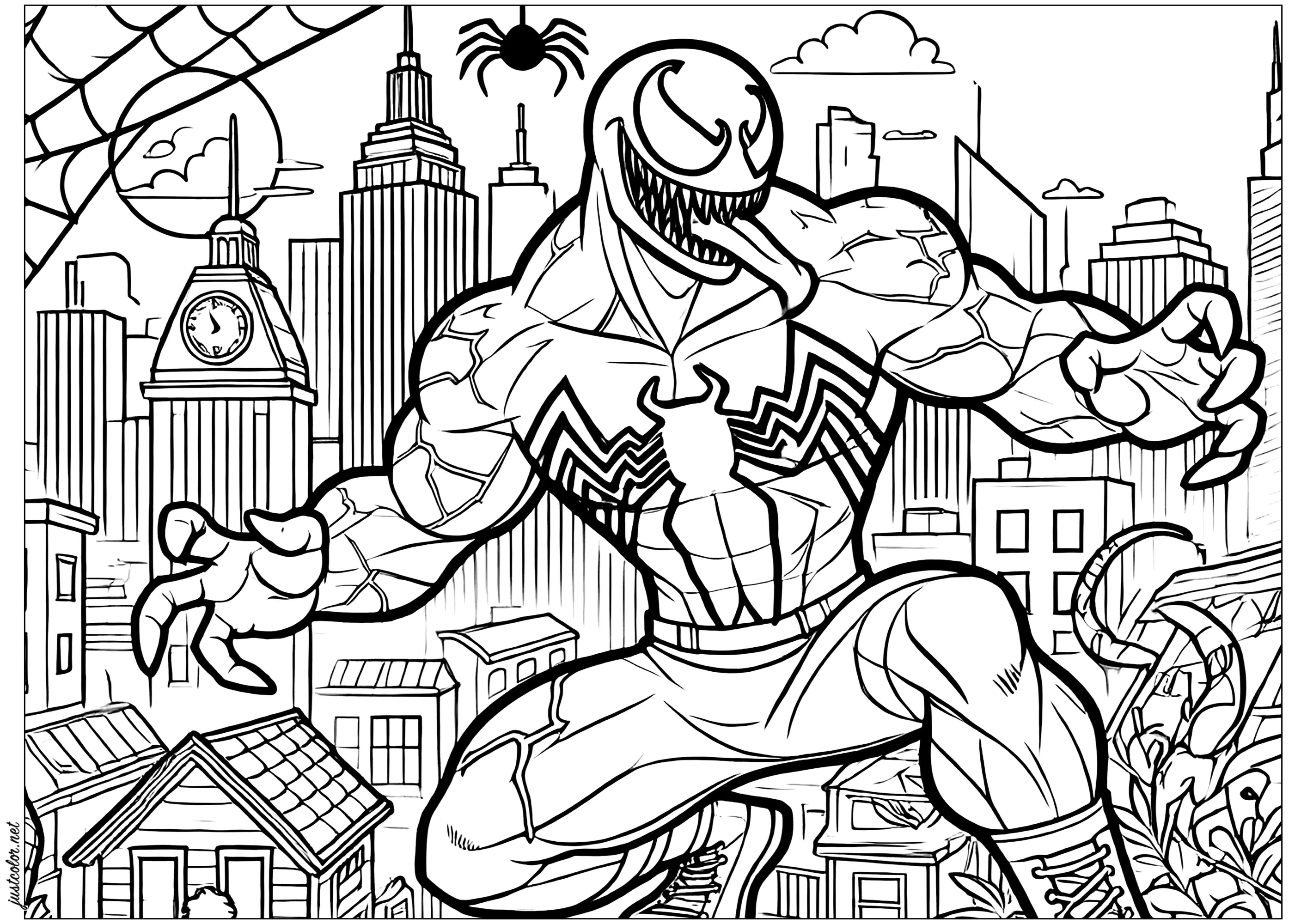 The horrible parasite called Venom, in New York - Venom Coloring Pages