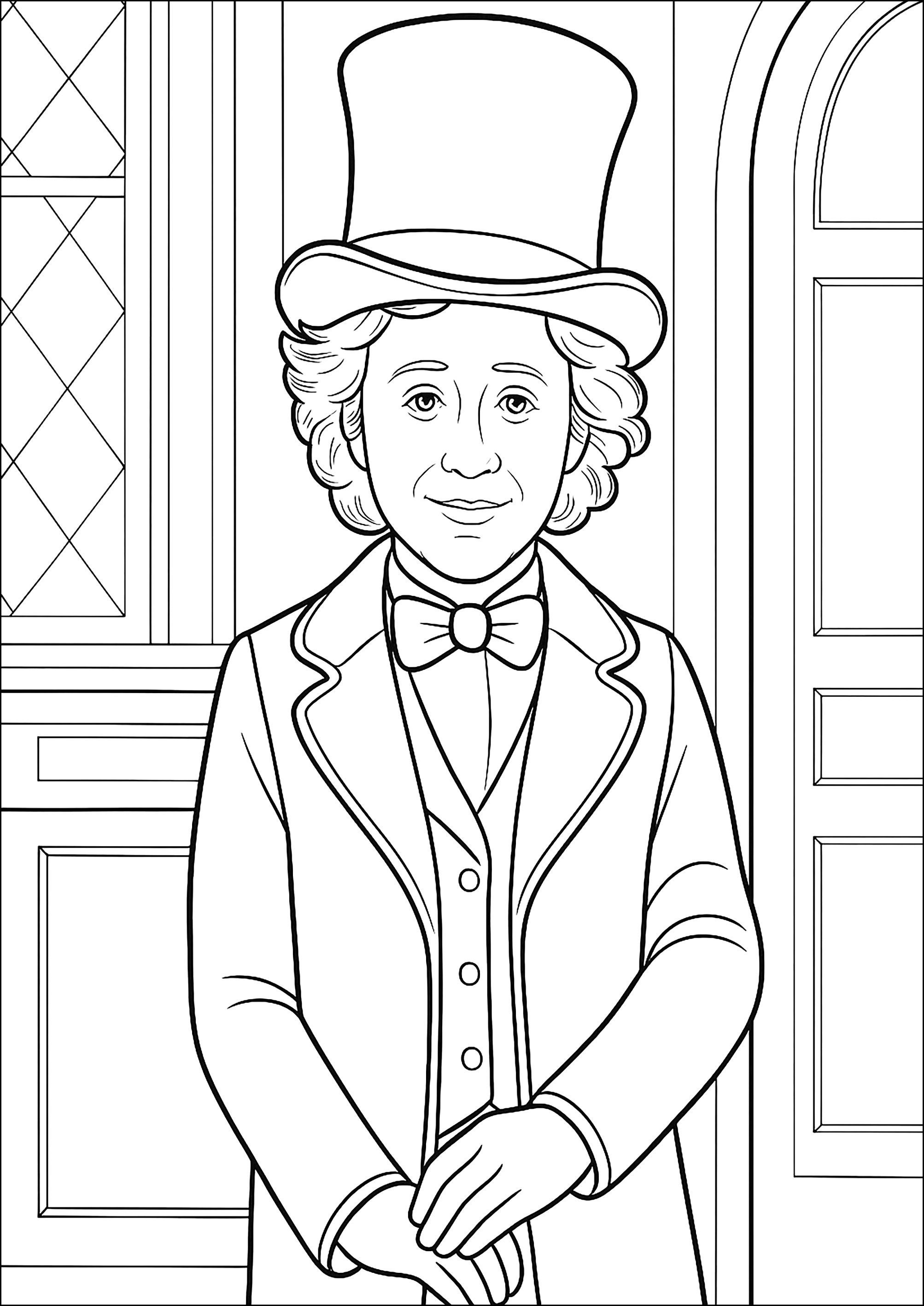 Willy Wonka and his big hat - Willy Wonka Coloring Pages