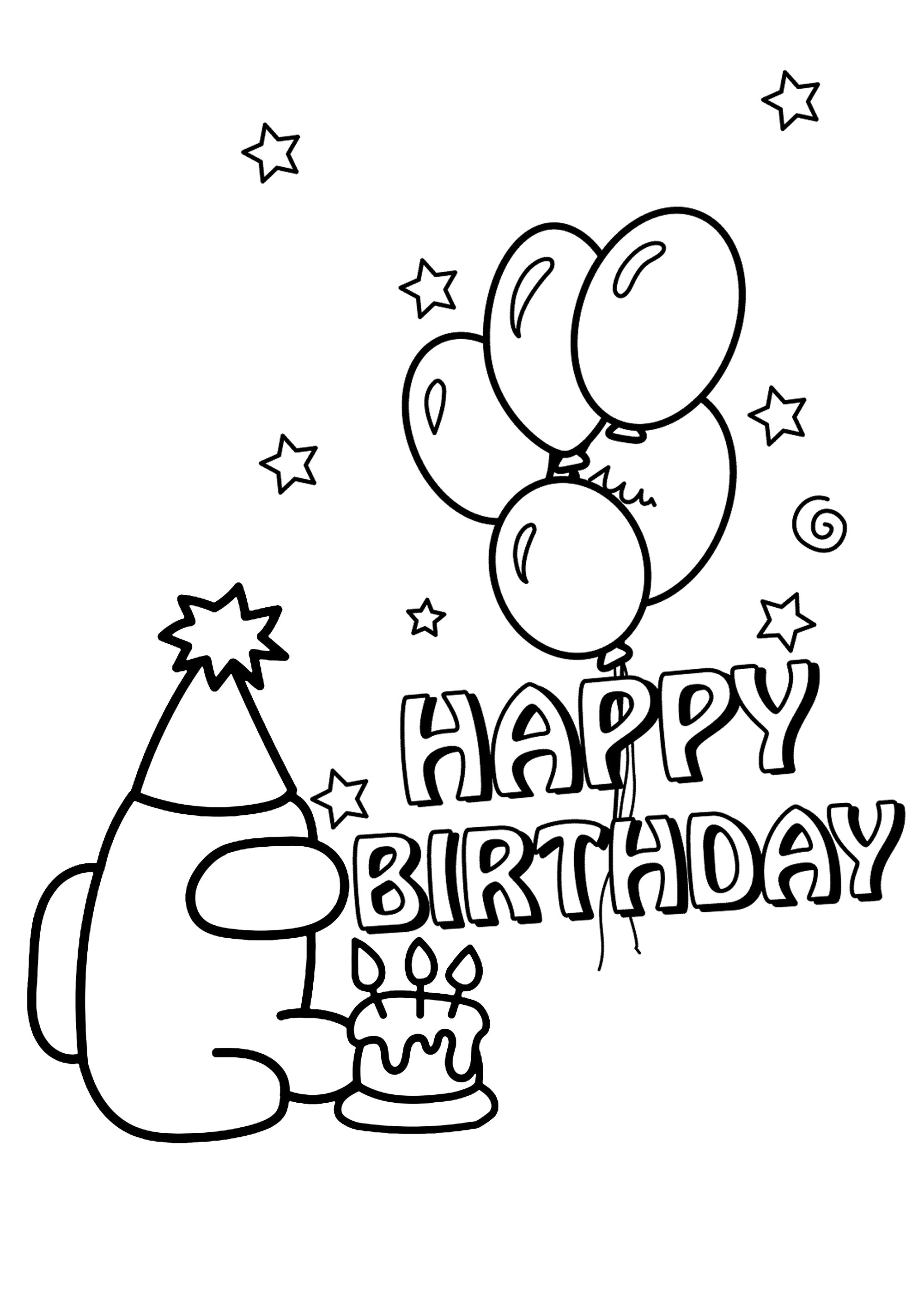 Alles Gute zum Geburtstag Among Us. - Ausmalbilder von Among Us zum Ausmalen
