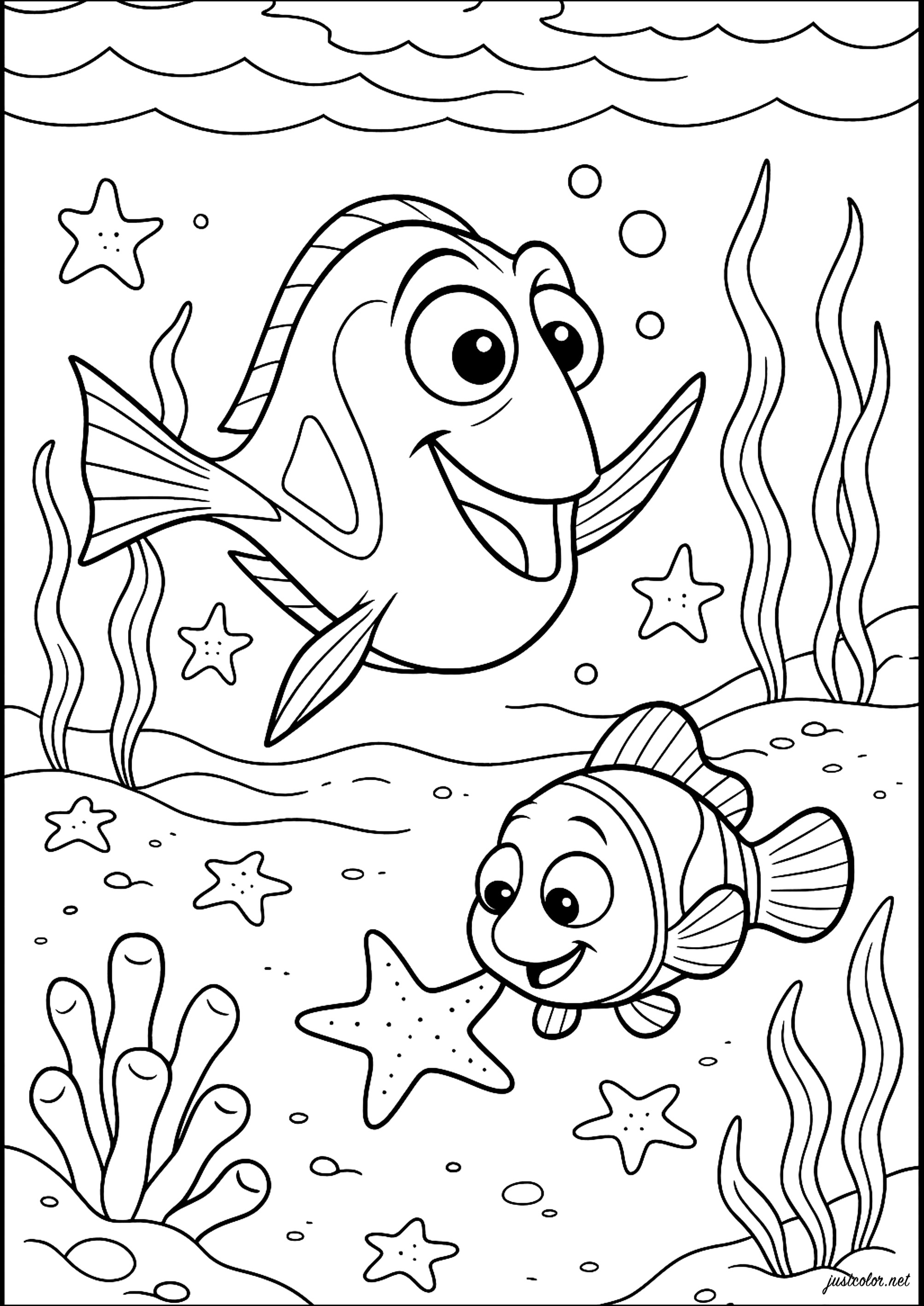 Dory mit Nemo - Ausmalbilder von Dorys Welt zum Ausmalen