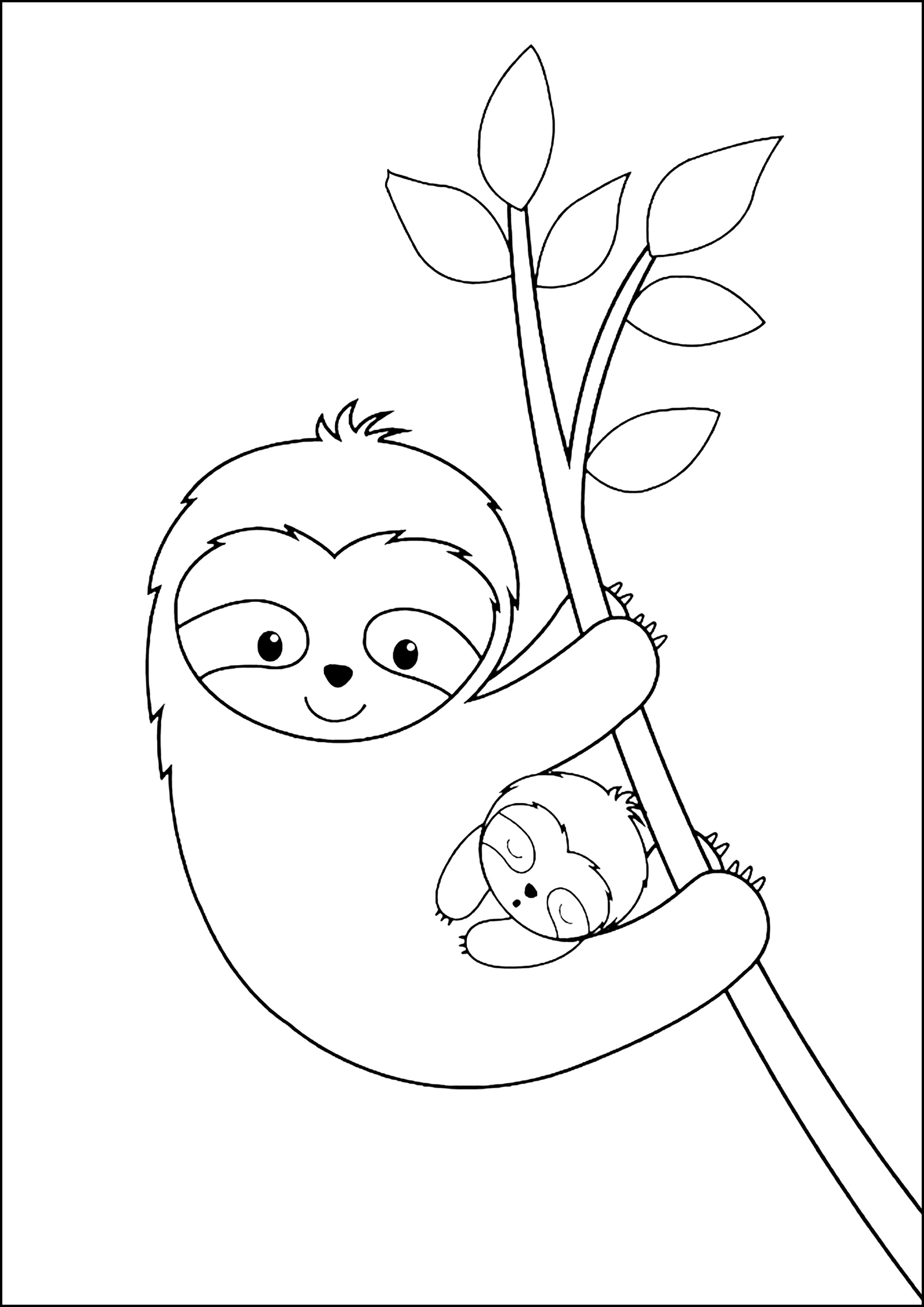 Ein Faultier auf einem Ast mit seinem Jungen. - Ausmalbilder von ...