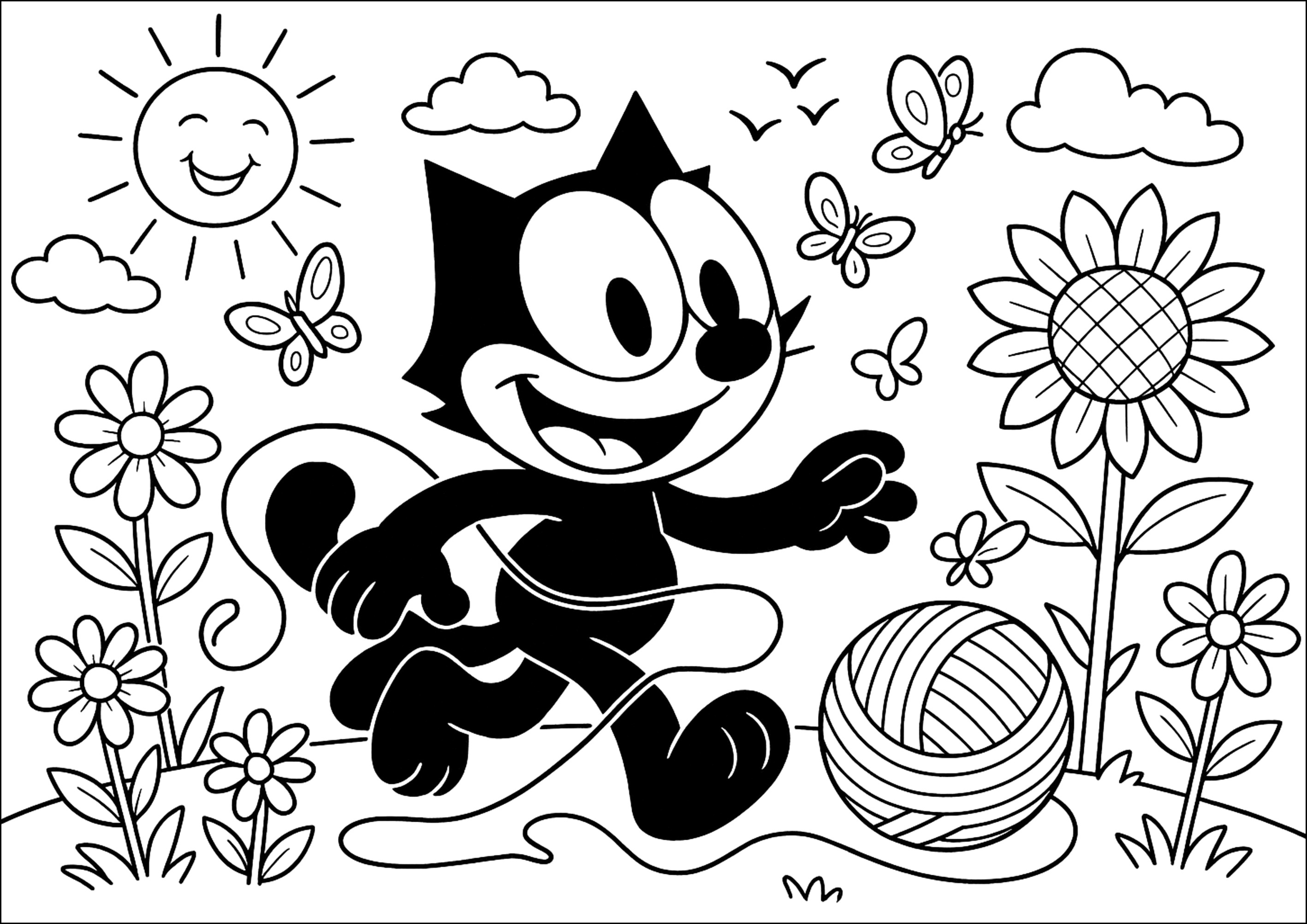 Félix die Katze spielt im Garten - Ausmalbilder von Felix der Kater zum ...