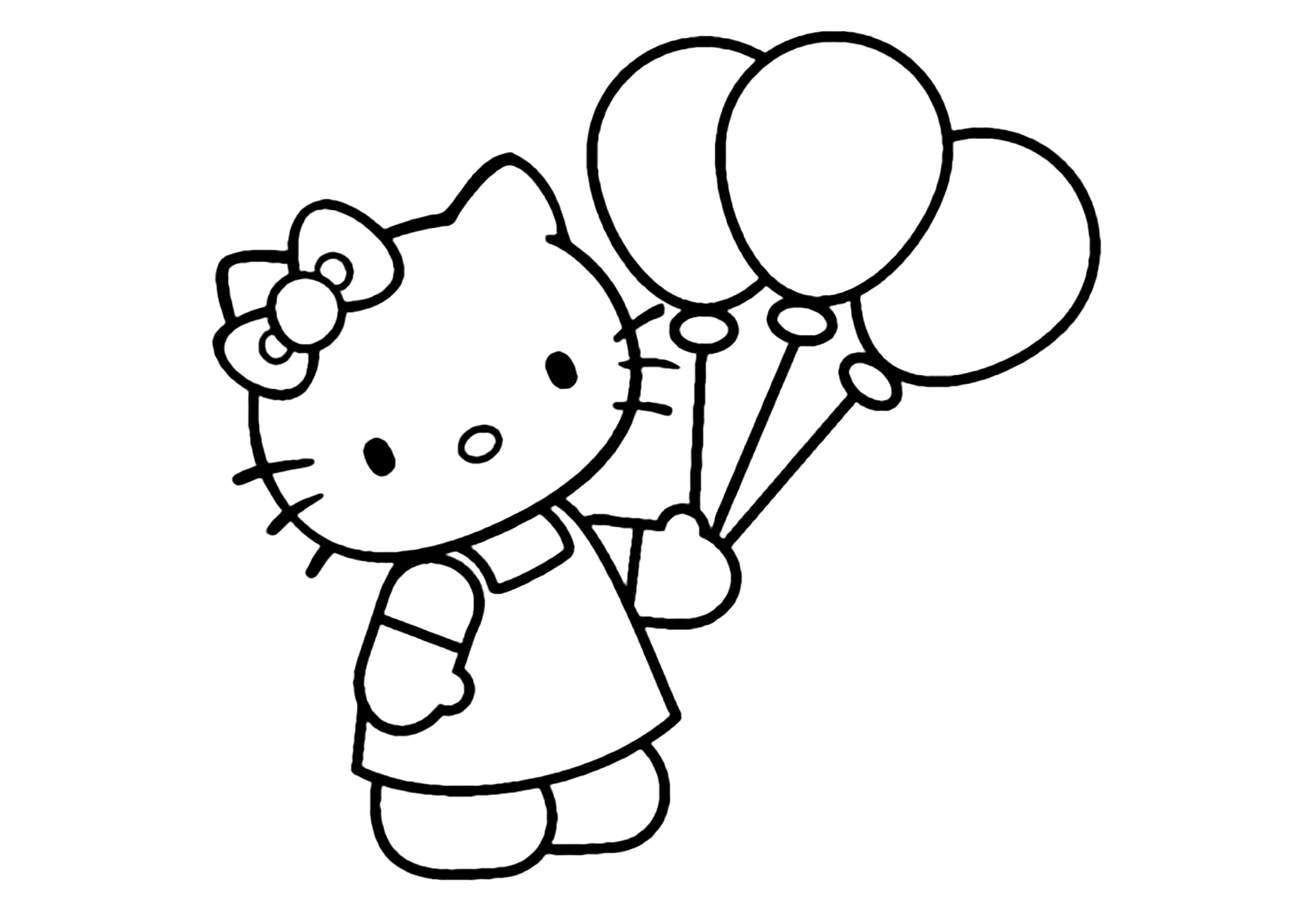 Hallo Kitty mit drei Ballons. - Ausmalbilder von Hello Kitty zum Ausmalen