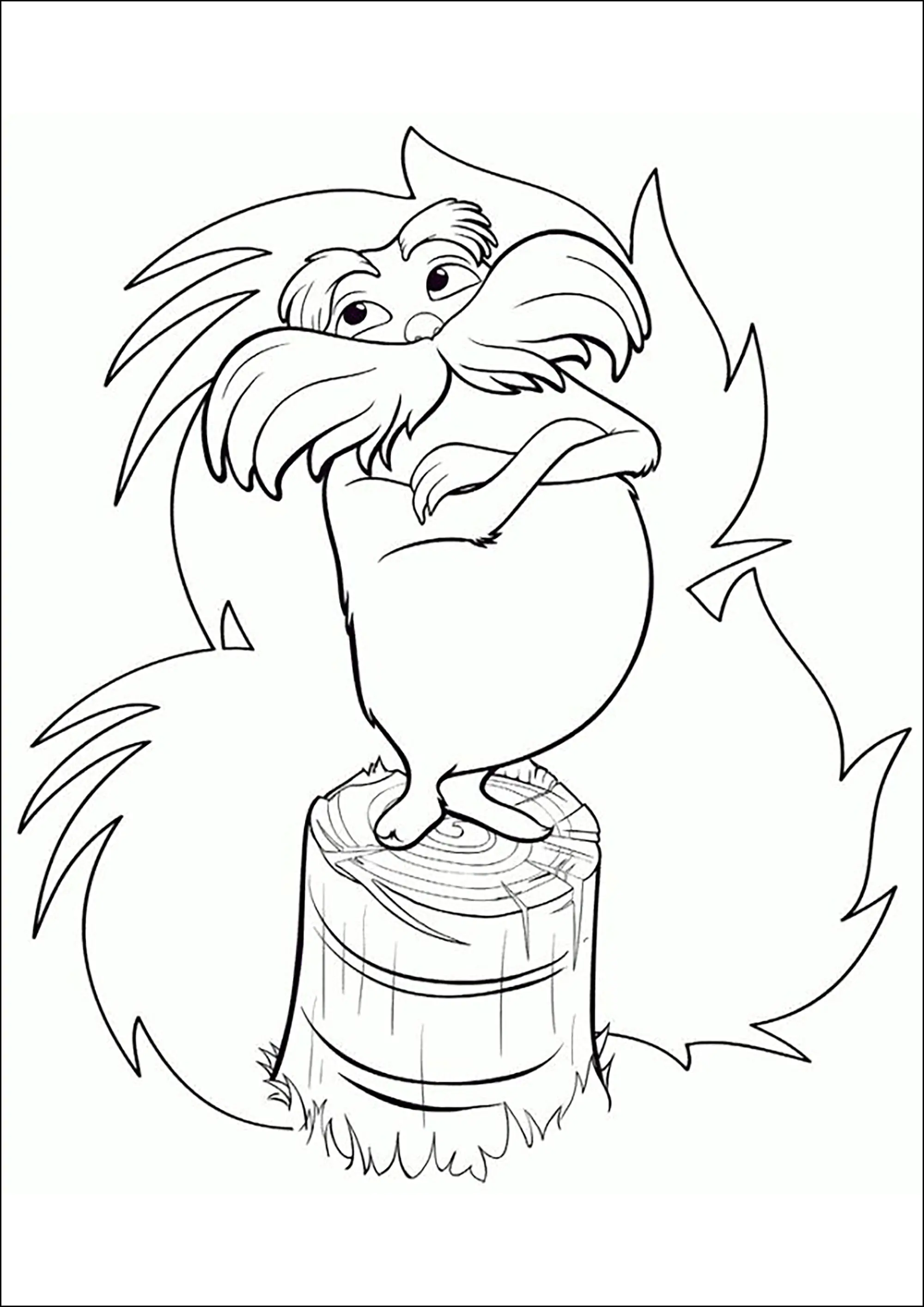 Lorax auf einem Baumstamm - Ausmalbilder von Lorax zum Ausmalen