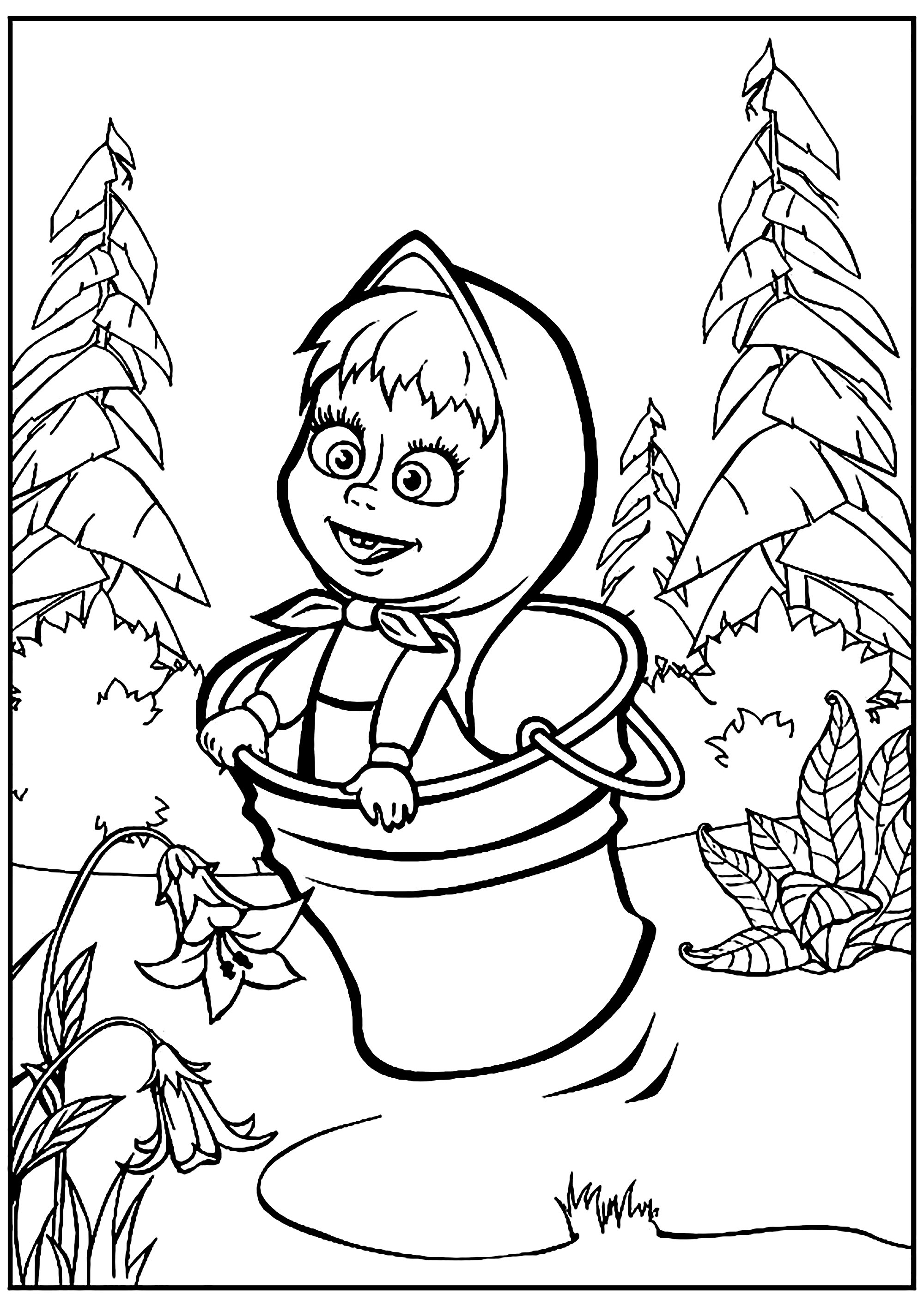 Masha hat Spaß. - Ausmalbilder von Macha und der Bär zum Ausmalen