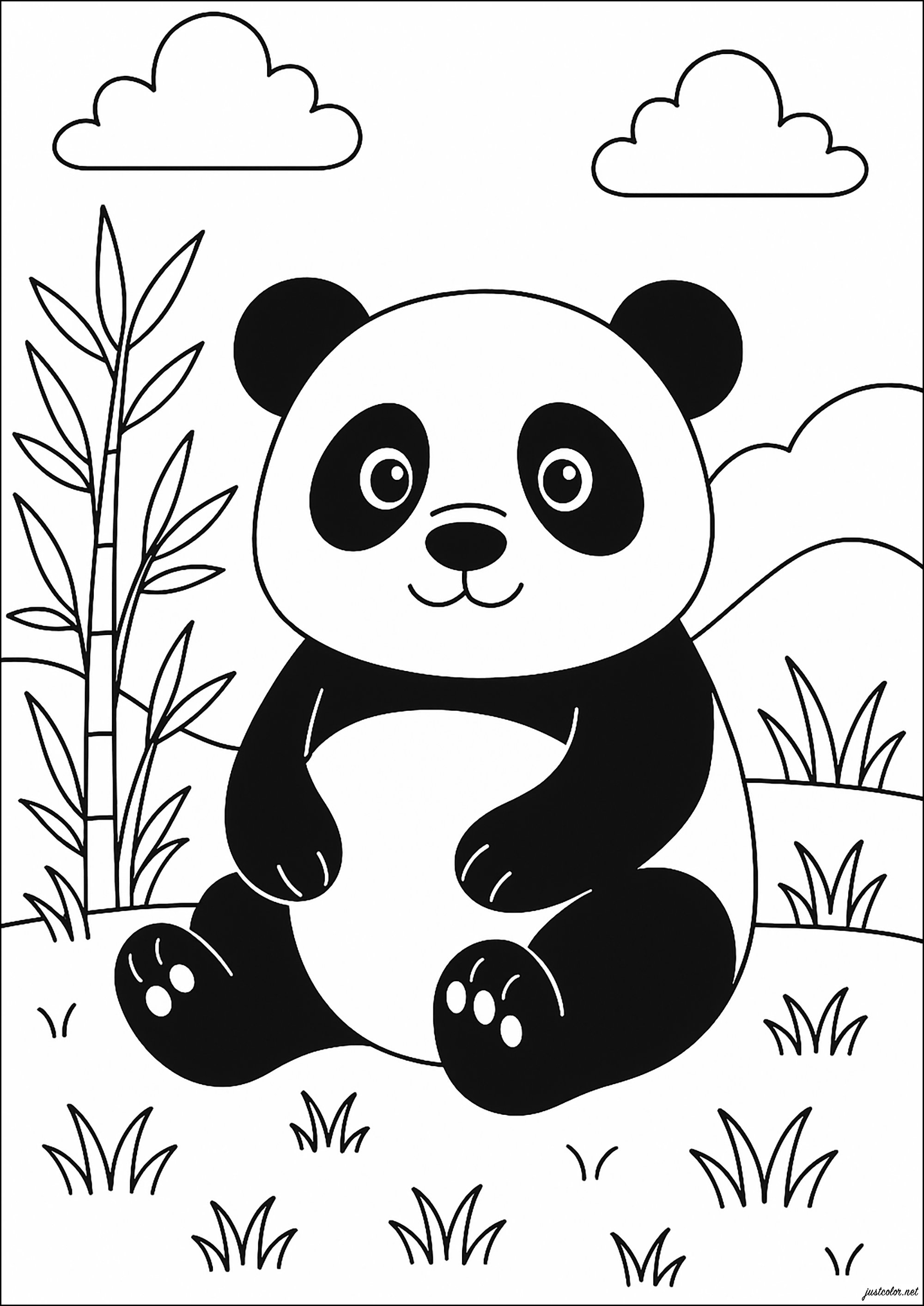 Sehr einfache Ausmalung eines Pandas - Ausmalbilder von Pandas zum Ausmalen