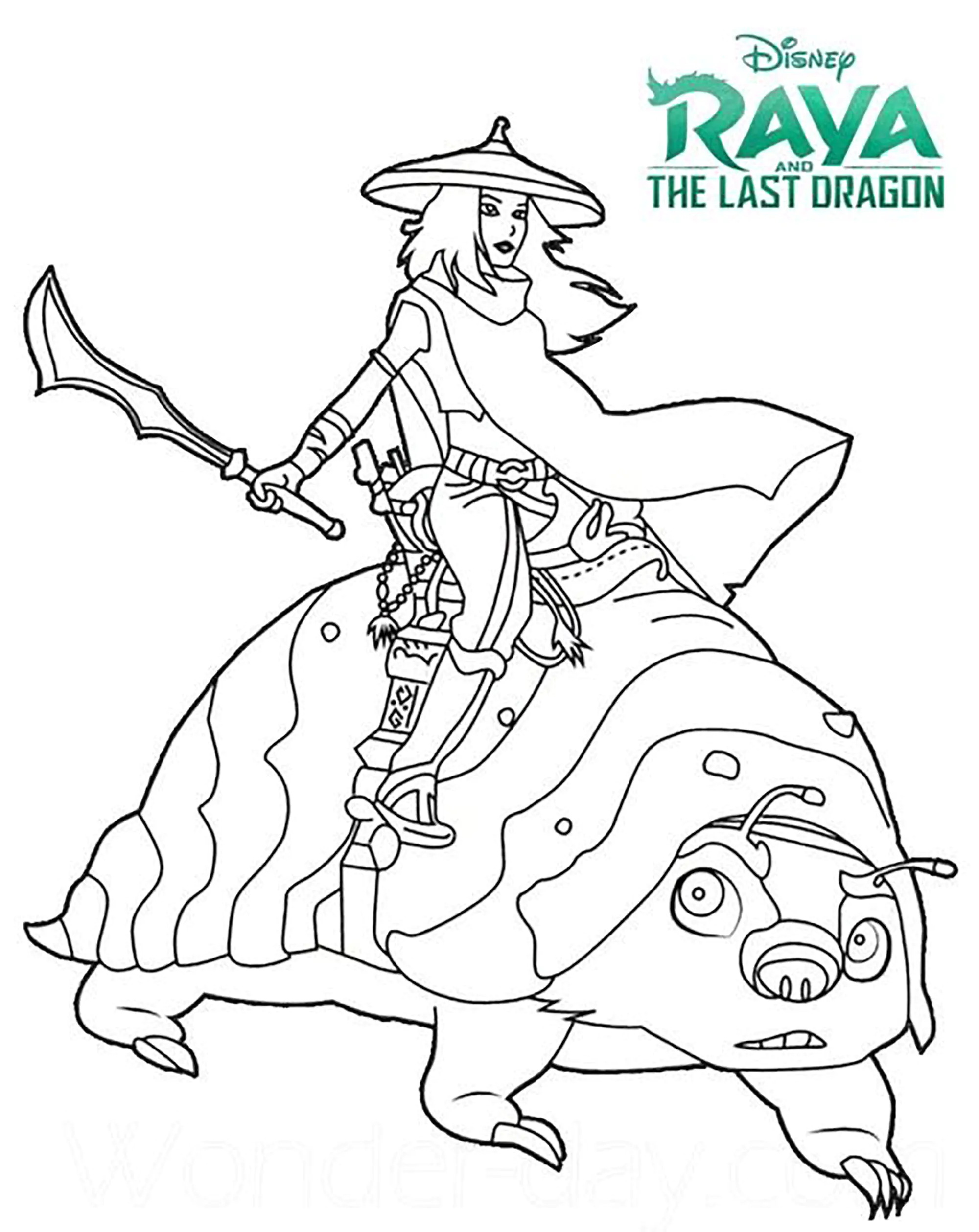 Raya auf Tuk Tuk - Ausmalbilder von Raya und der letzte Drache zum Ausmalen