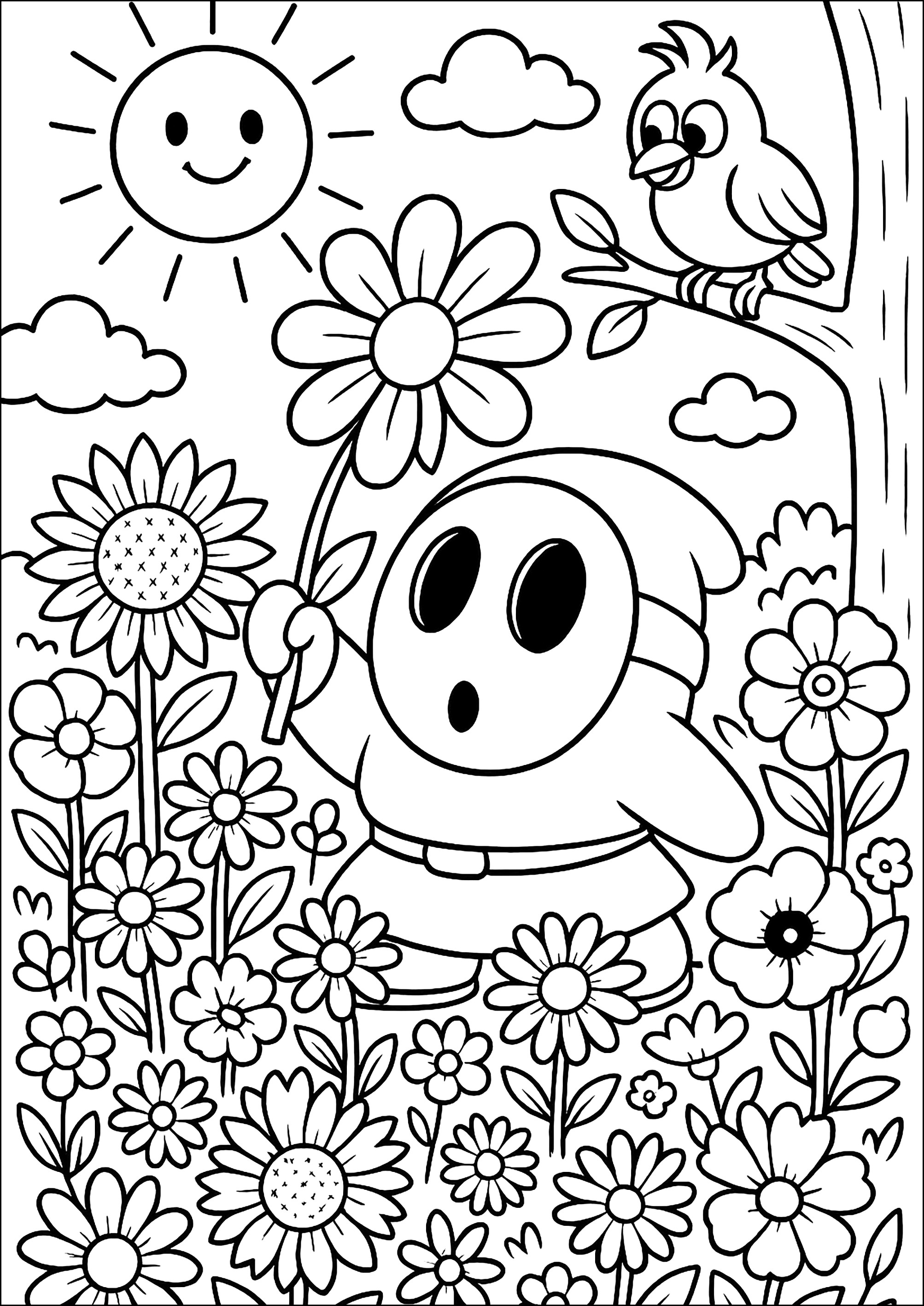 Abenteuer in einem Garten - Ausmalbilder von Shy Guy zum Ausmalen