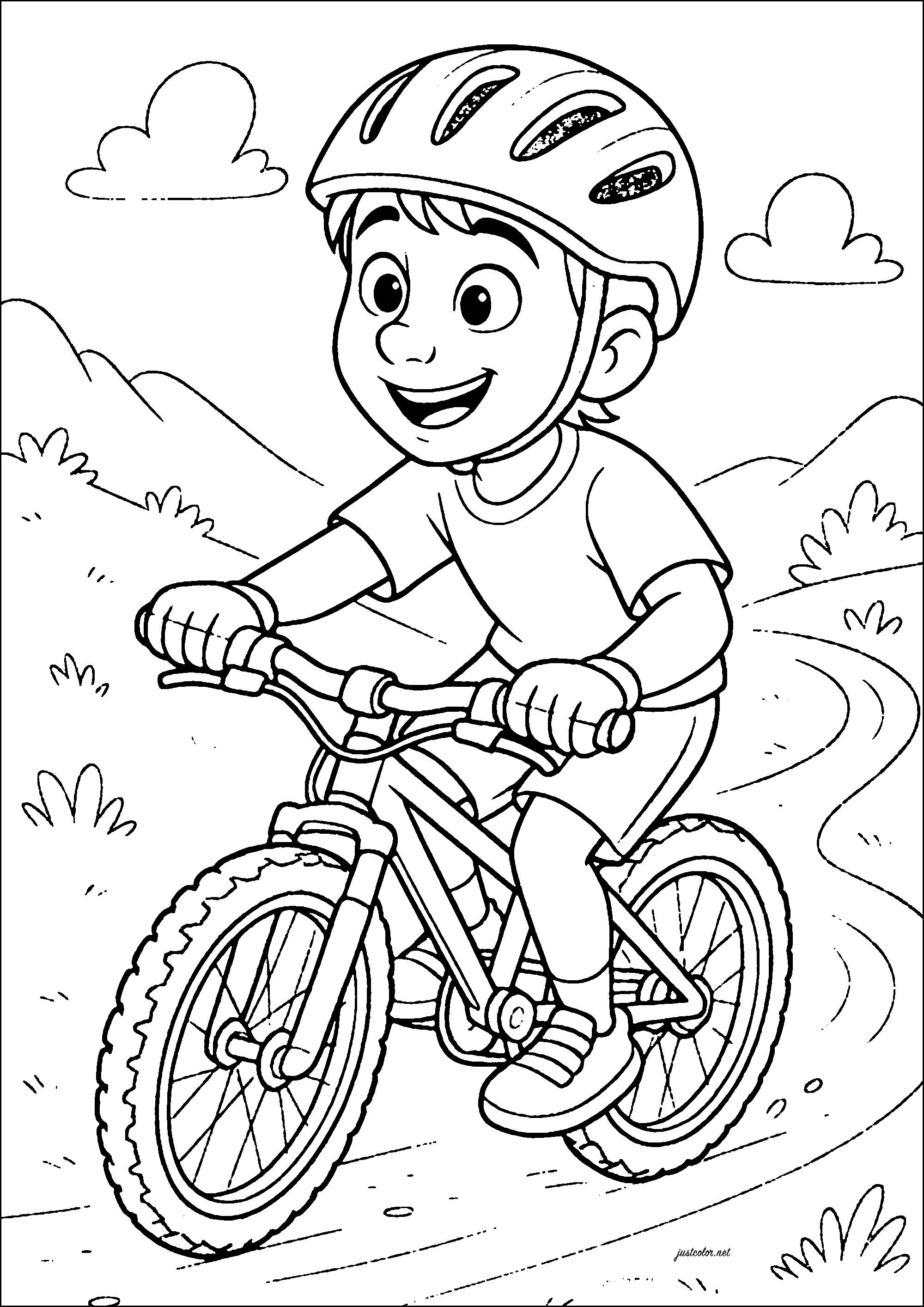 Junge Junge beim Mountainbiking - Ausmalbilder von Sport zum Ausmalen