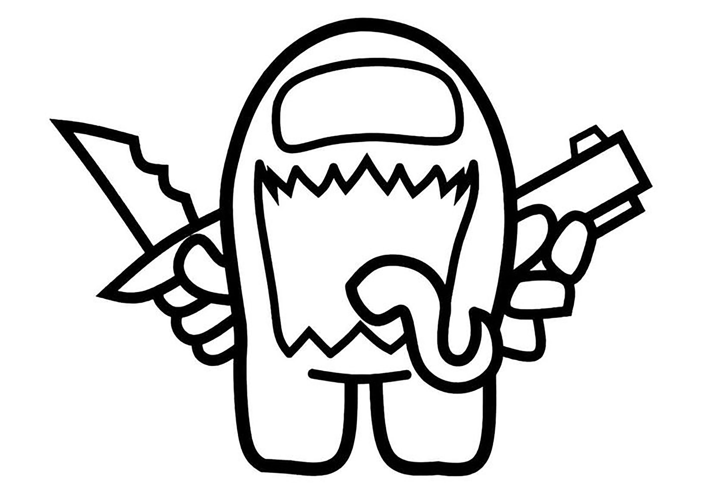 Among Us personaje con una pistola y un cuchillo - Páginas de Among Us ...