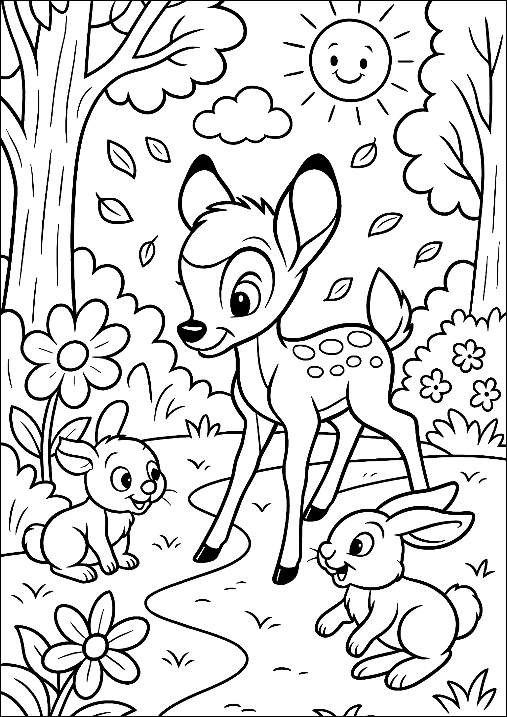 Bambi y sus amigos conejos - Páginas de Bambi para imprimir