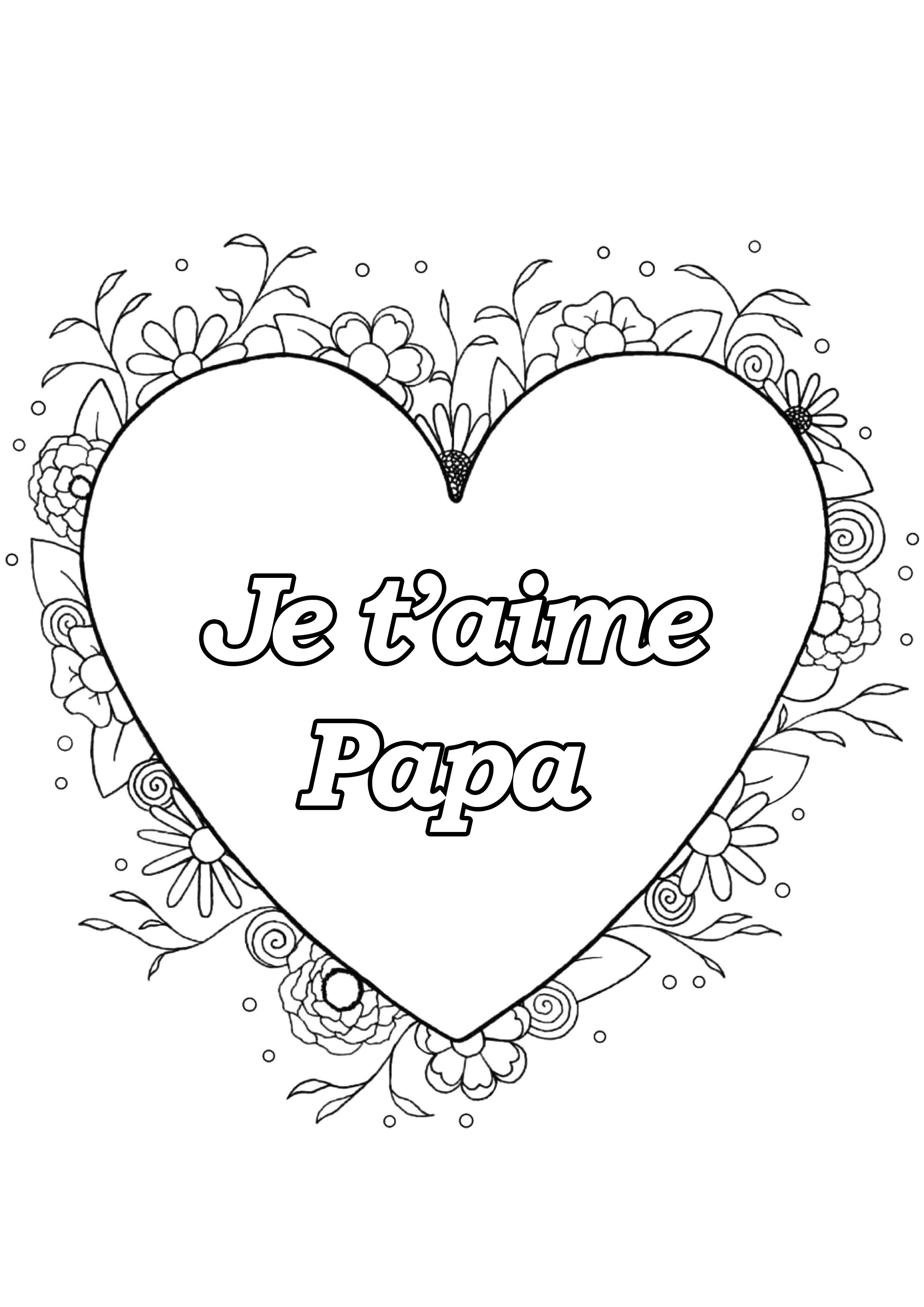 Corazón grande con el texto "Je t'aime Papa" (Te quiero, papá ...
