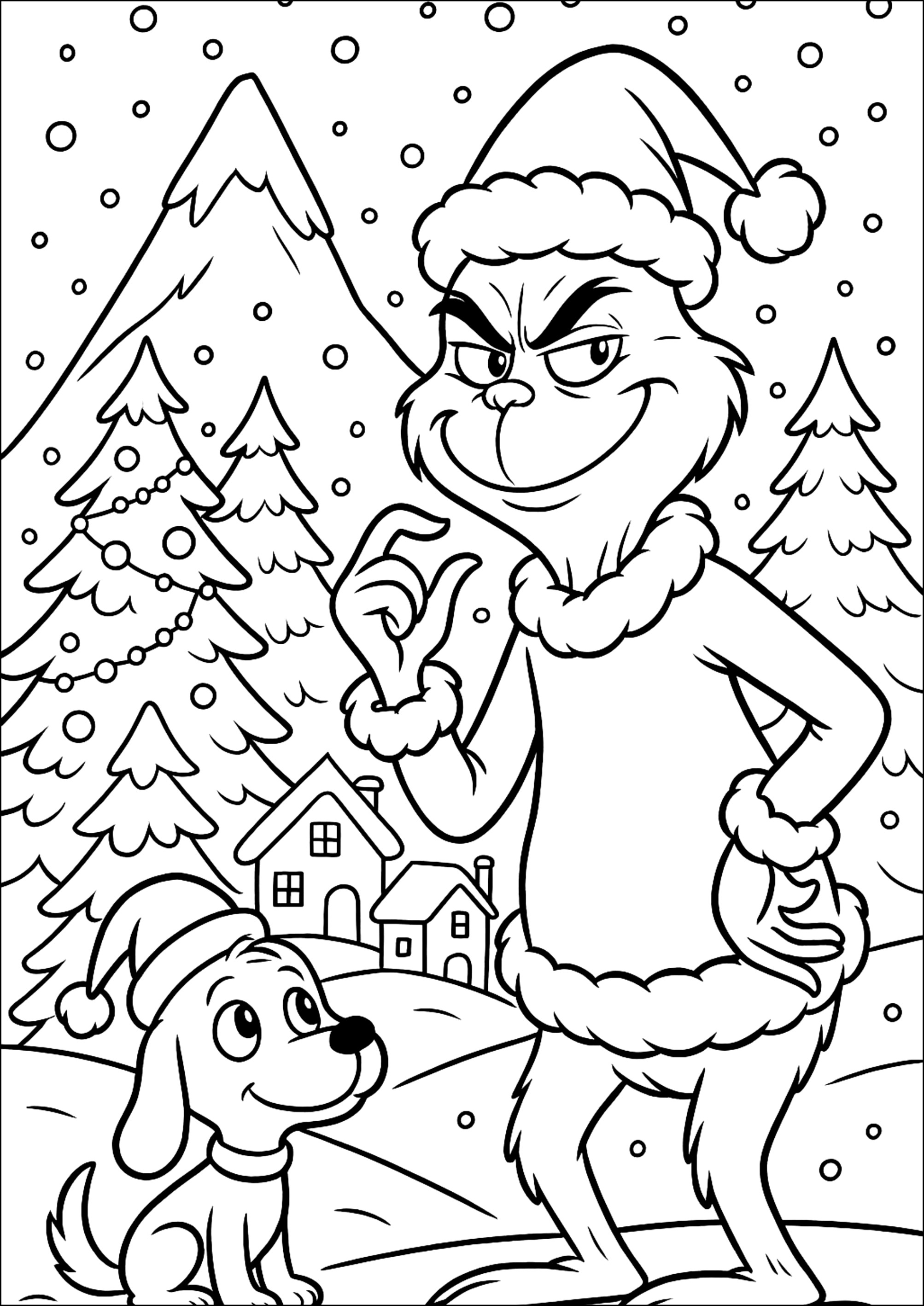 El Grinch y su fiel Max - Páginas de El Grinch para imprimir