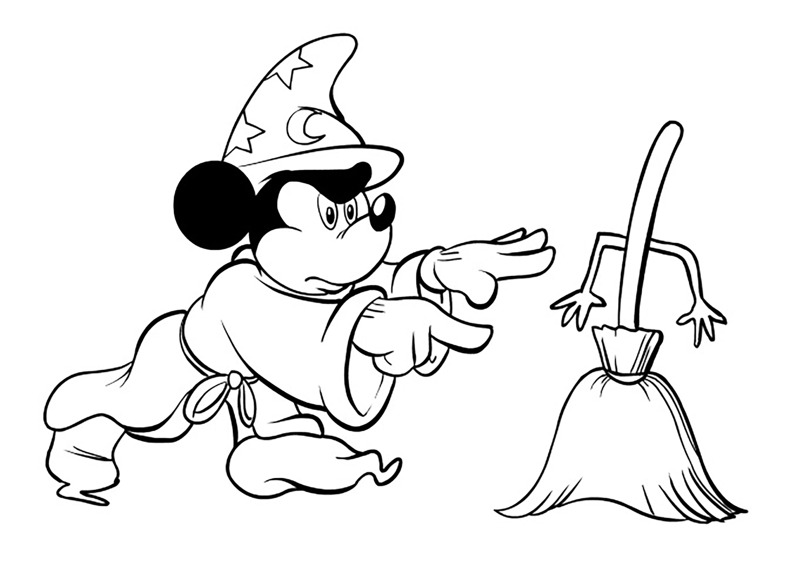 Mickey y su escoba - Páginas de Fantasia para imprimir