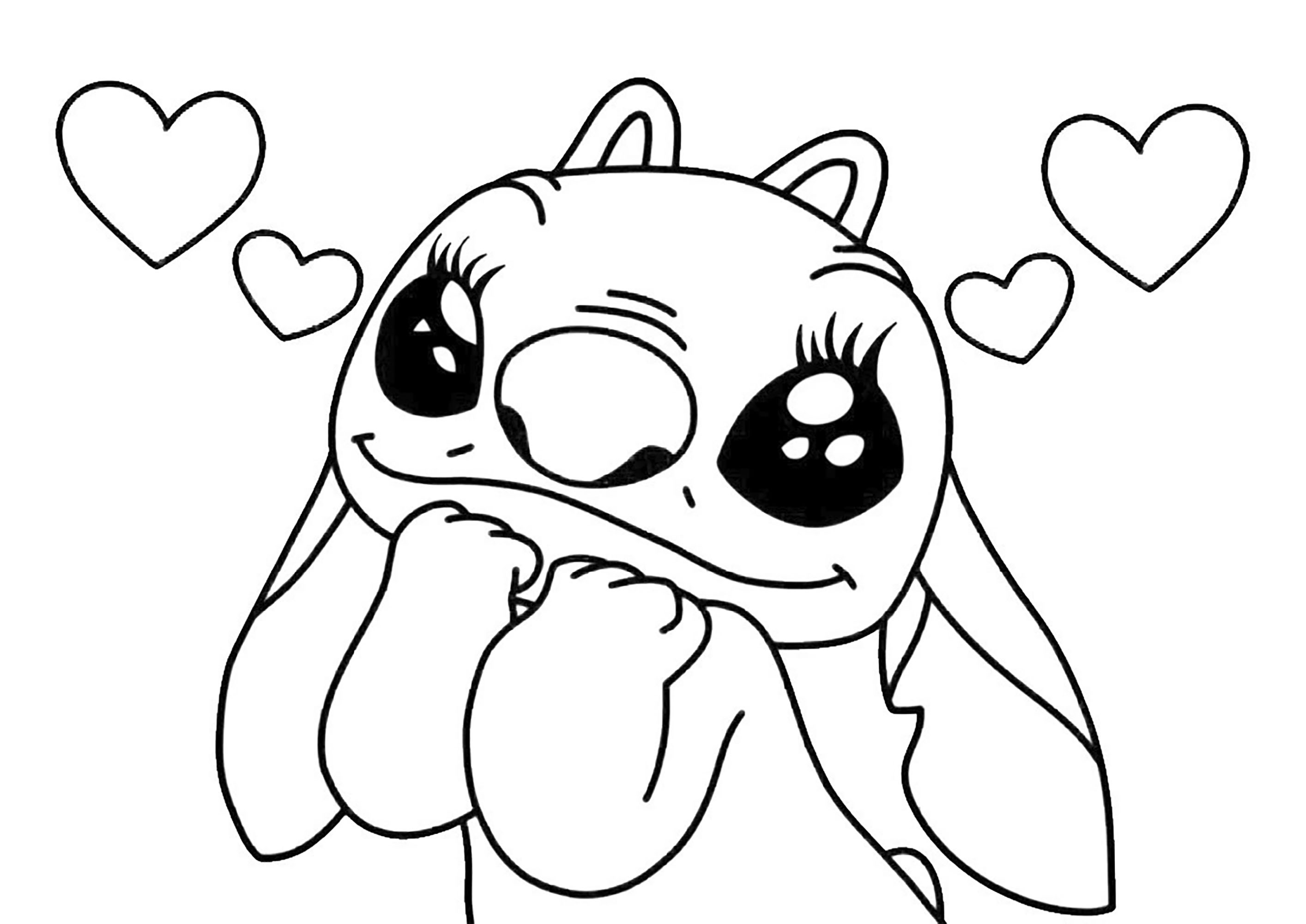 Dulce angelito y corazones para colorear - Páginas de Lilo y Stich para imprimir