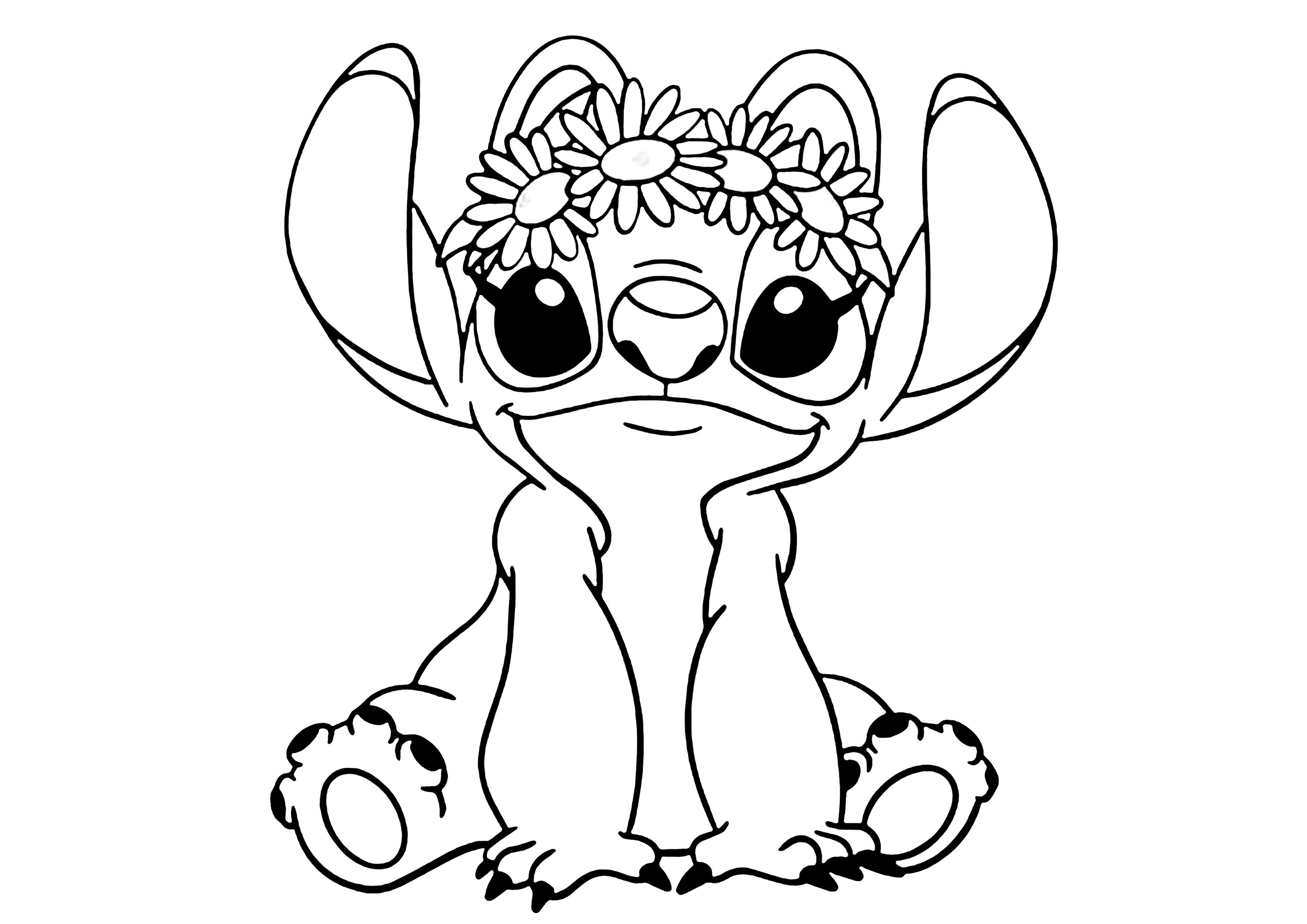 Ángel con flores en la cabeza - Páginas de Lilo y Stich para imprimir