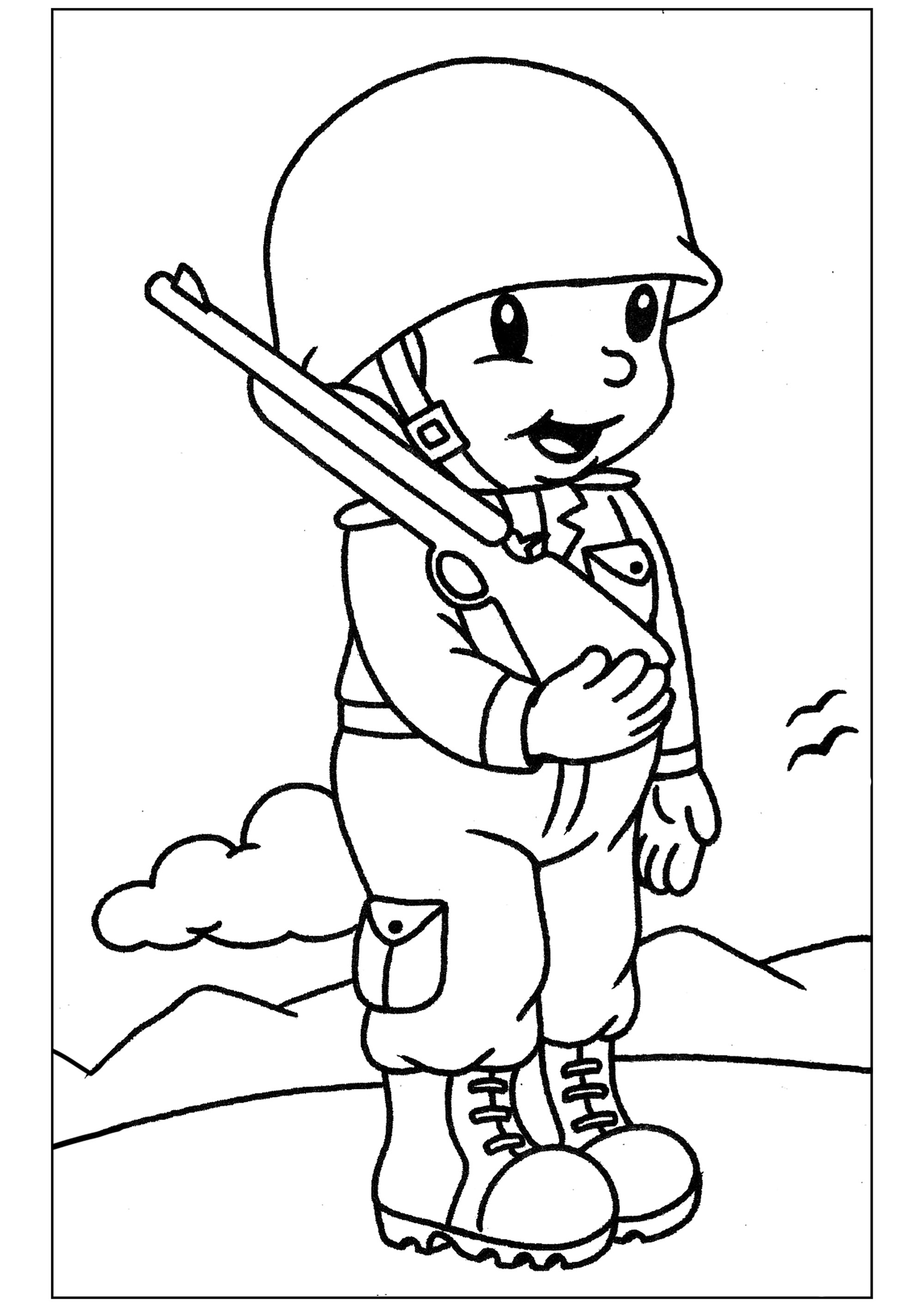 Dibujo para colorear de un soldado - Páginas de Soldados para imprimir