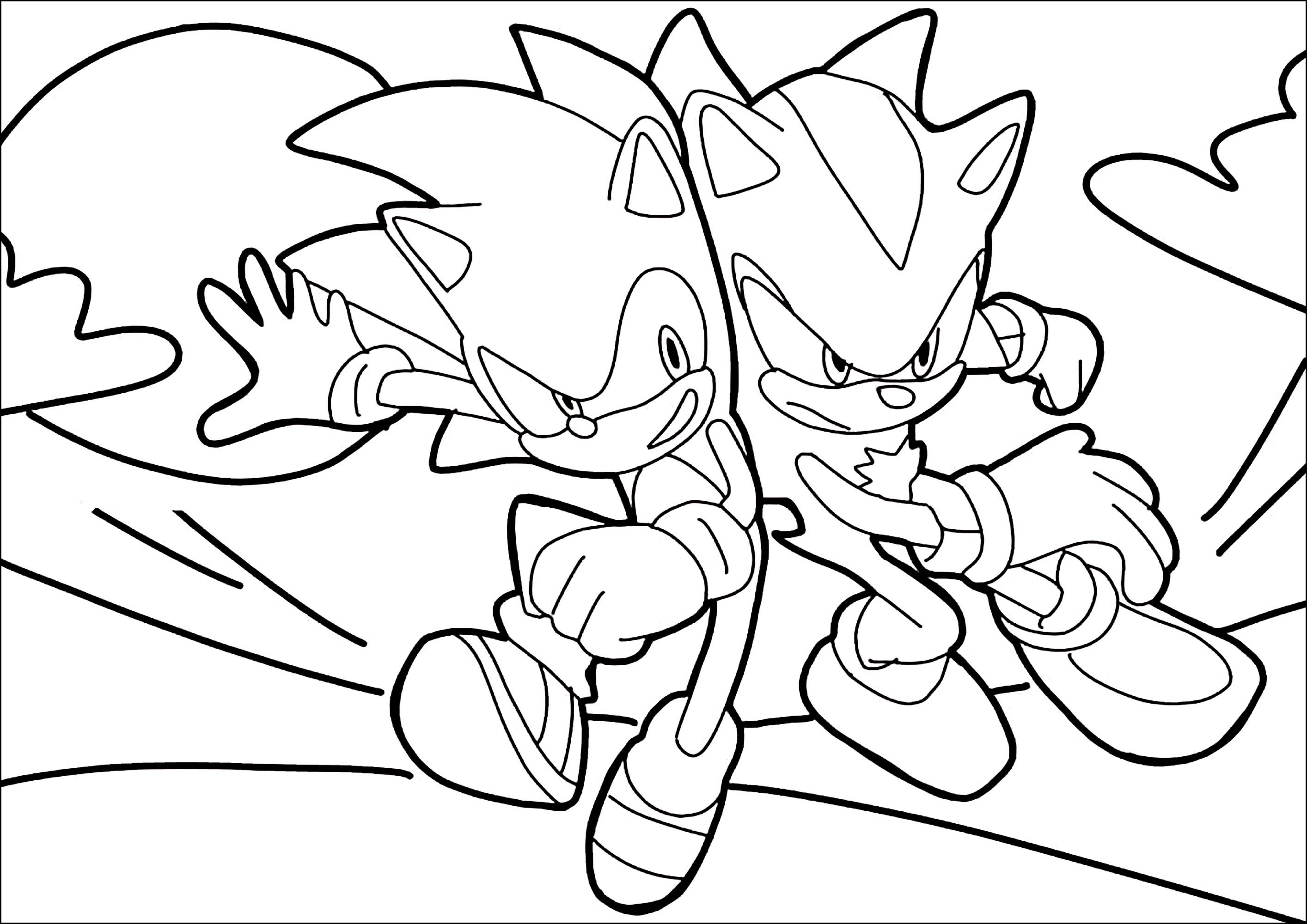 Shadow el erizo con Sonic - Páginas de Sonic para imprimir Shadow el erizo con Sonic - Páginas de Sonic para imprimir