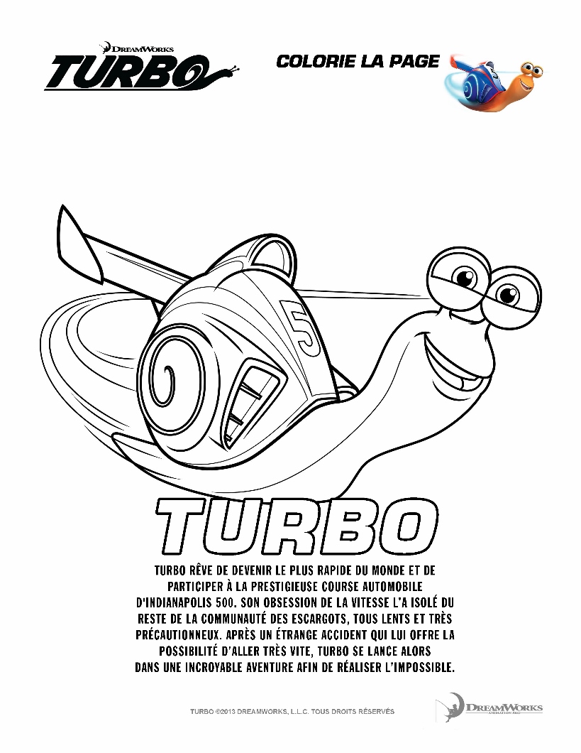 Turbo Colorear para niños - Páginas de Turbo para imprimir