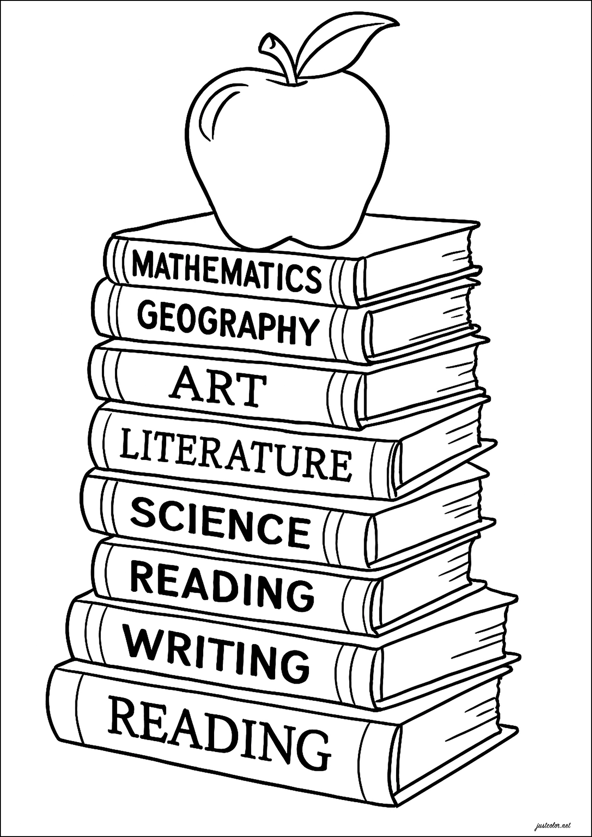 Libros escolares bajo una gran manzana - Páginas de Vuelta al cole para ...