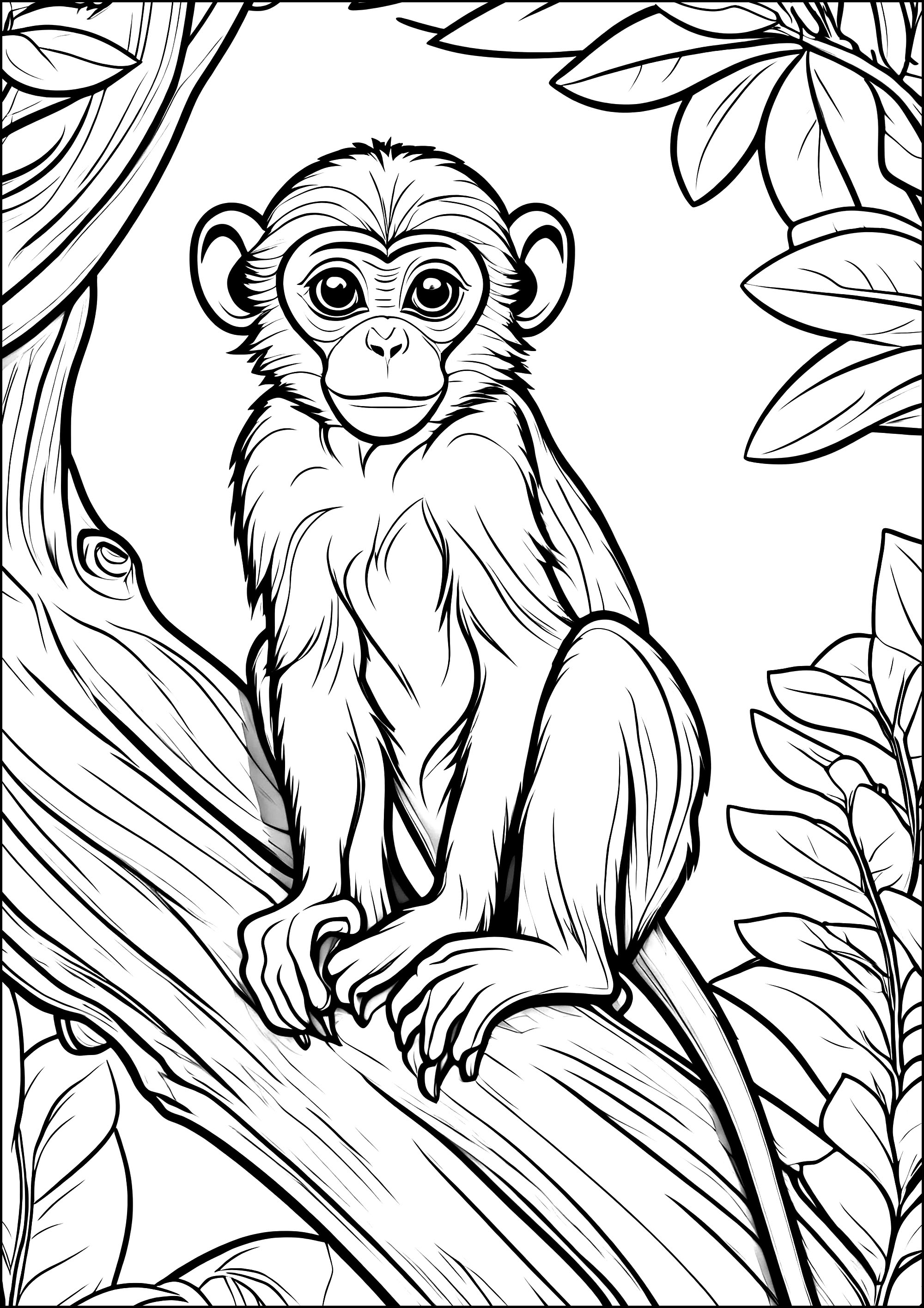 Macaco jovem num ramo grosso de uma árvore - Páginas de Macacos para ...