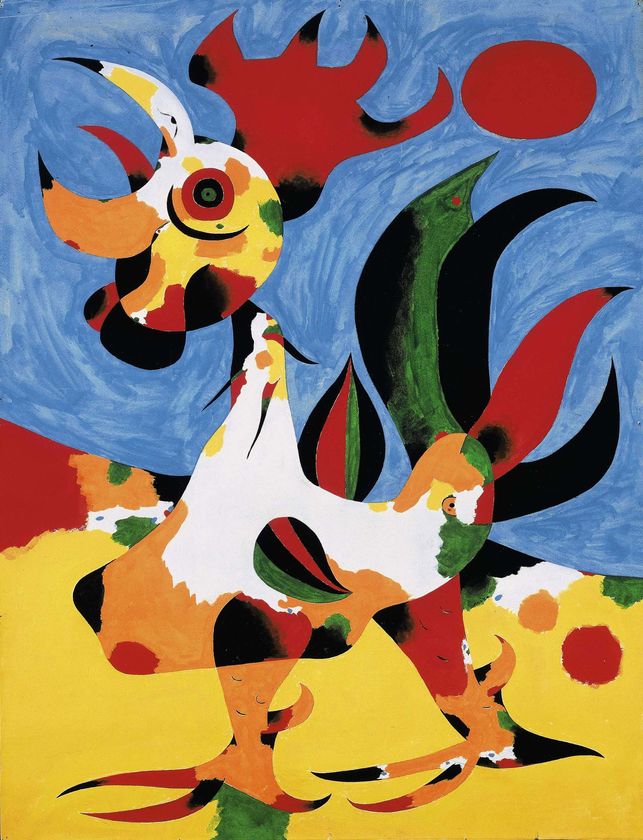 Joan Miró - The rooster - Masterpiece Coloring Pages for adults