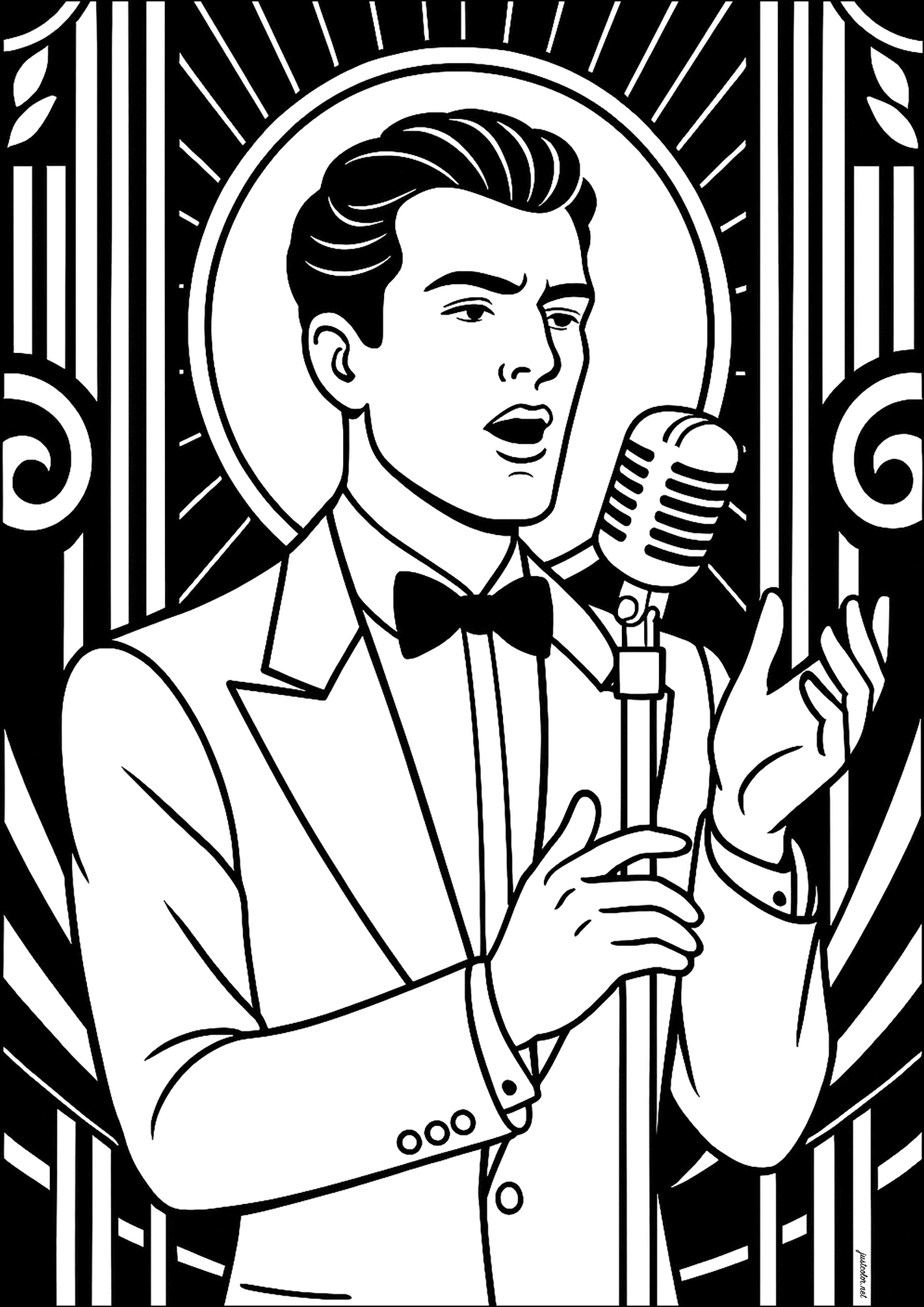 Singer of the 1930s - Art Deco Coloring Pages for adults