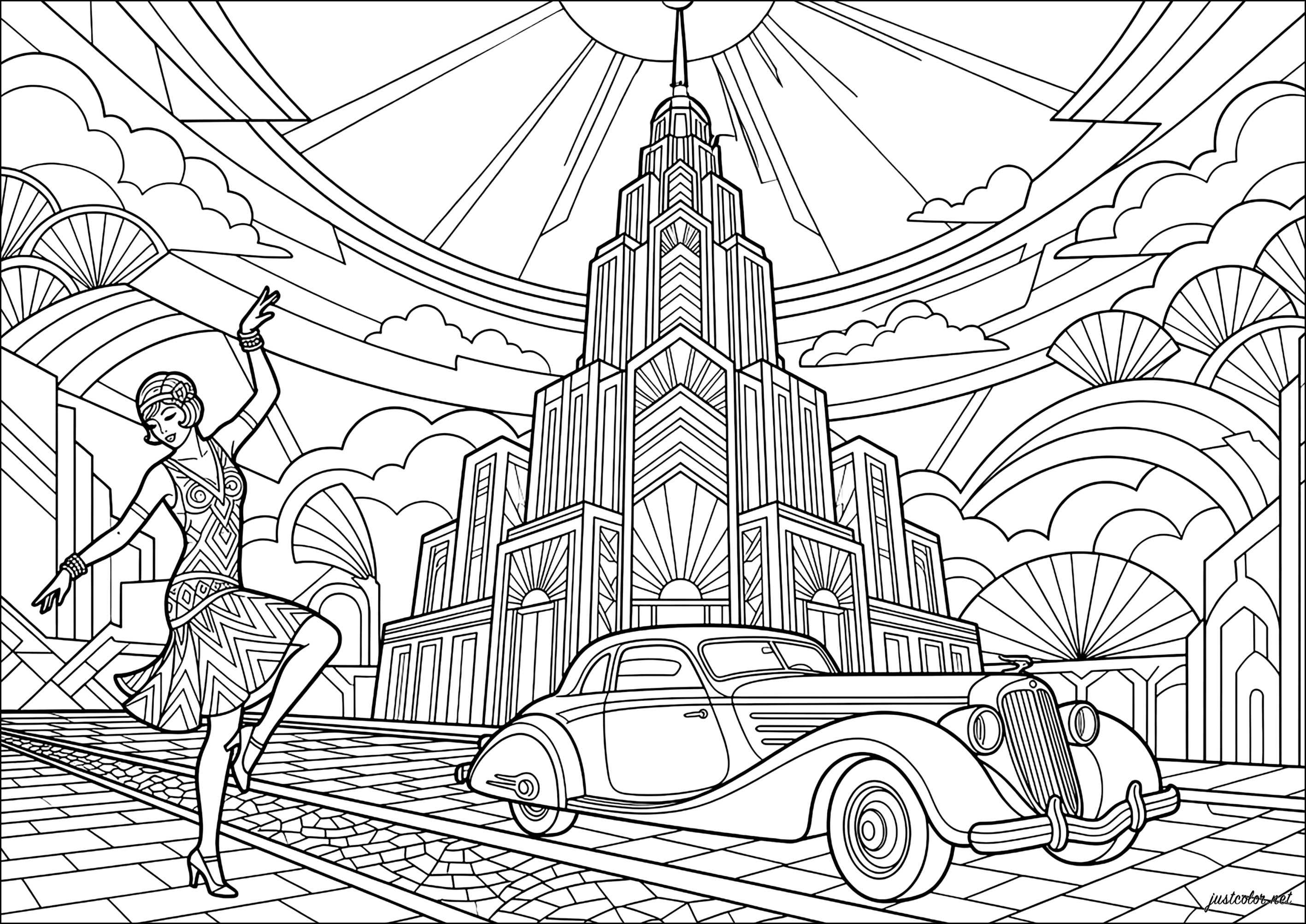 Metropole Art Deco - Art Deco Coloring Pages for adults