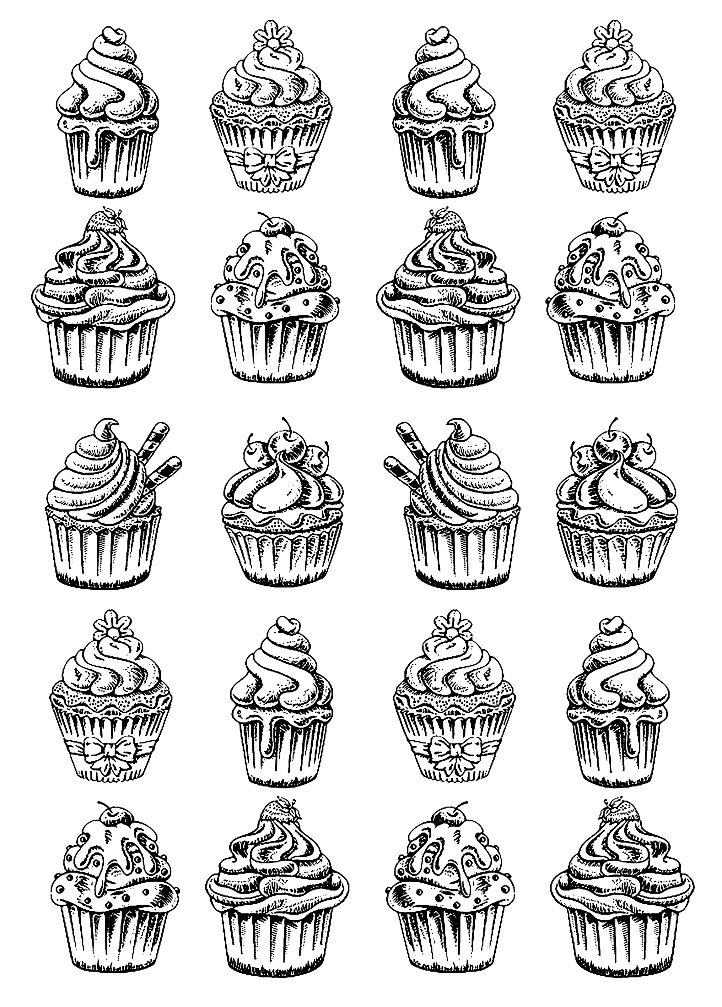 Twenty good cupcakes - Cupcake and cake Coloring Pages for adults