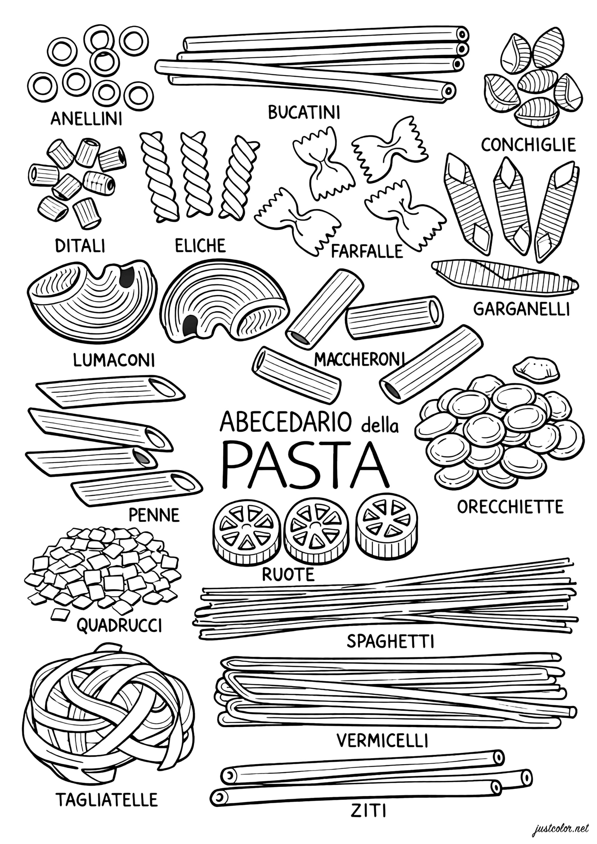 Italian Pasta Varieties - Unclassifiable Coloring Pages