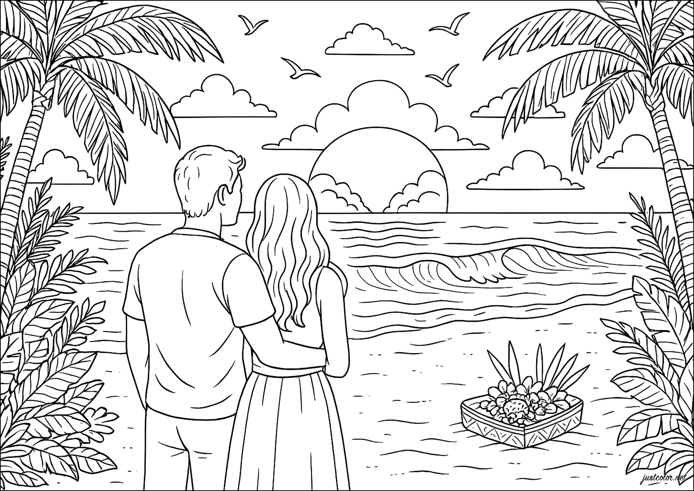 Sunset in Bali - Indonesia Coloring Pages