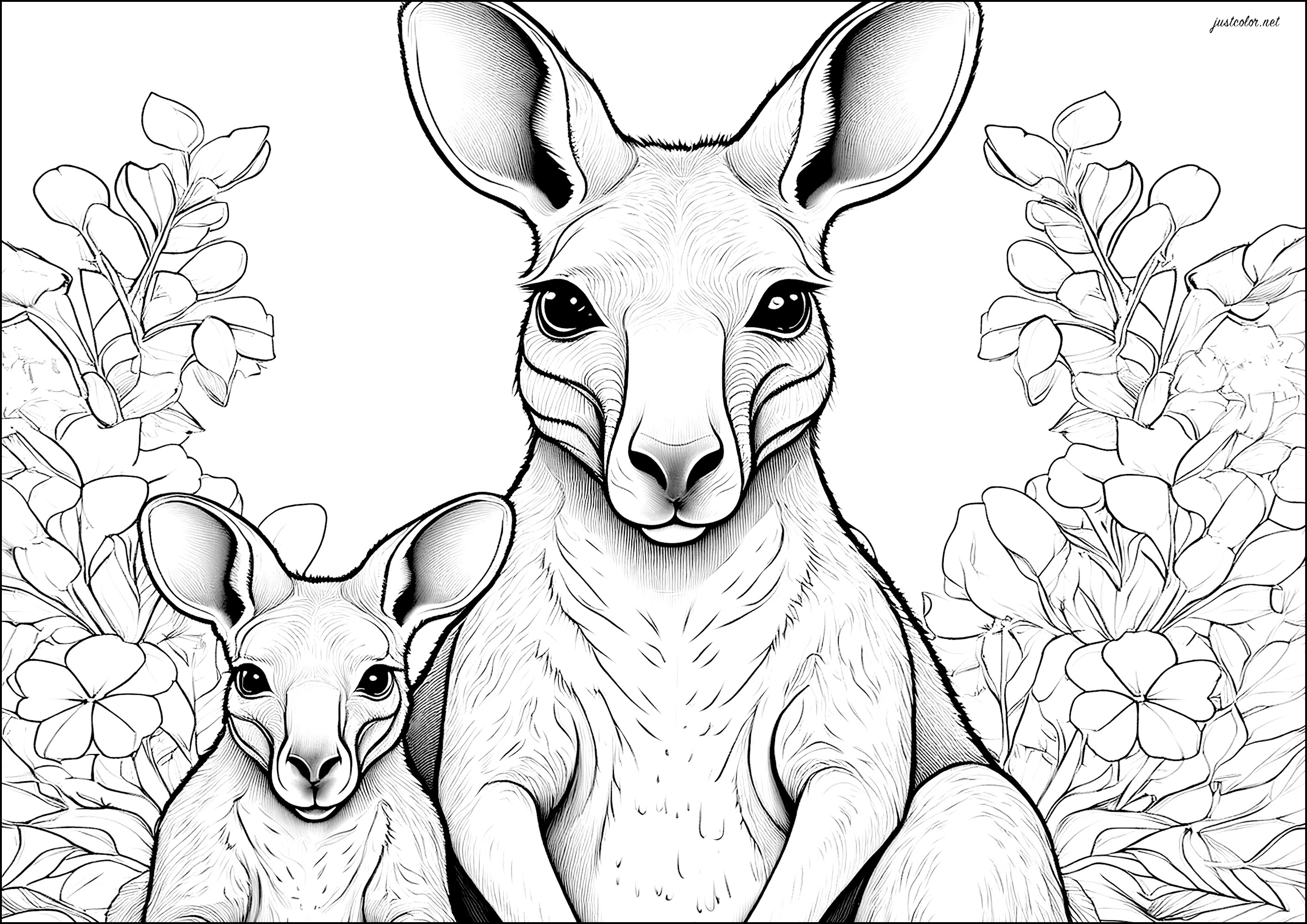 Two kangaroos in close-up - Kangaroo Coloring Pages for adults