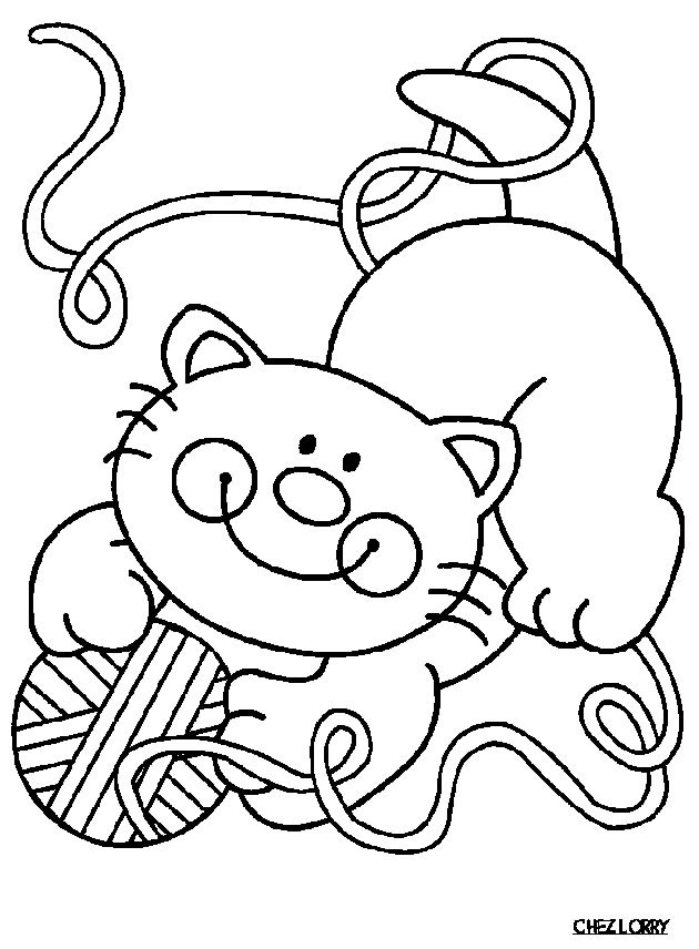 Cat and ball of wool - Animals Coloring Pages for adults