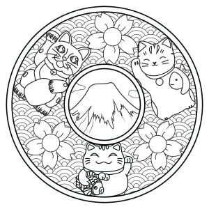 Printable Maneki Neko complex Coloring Pages for adults