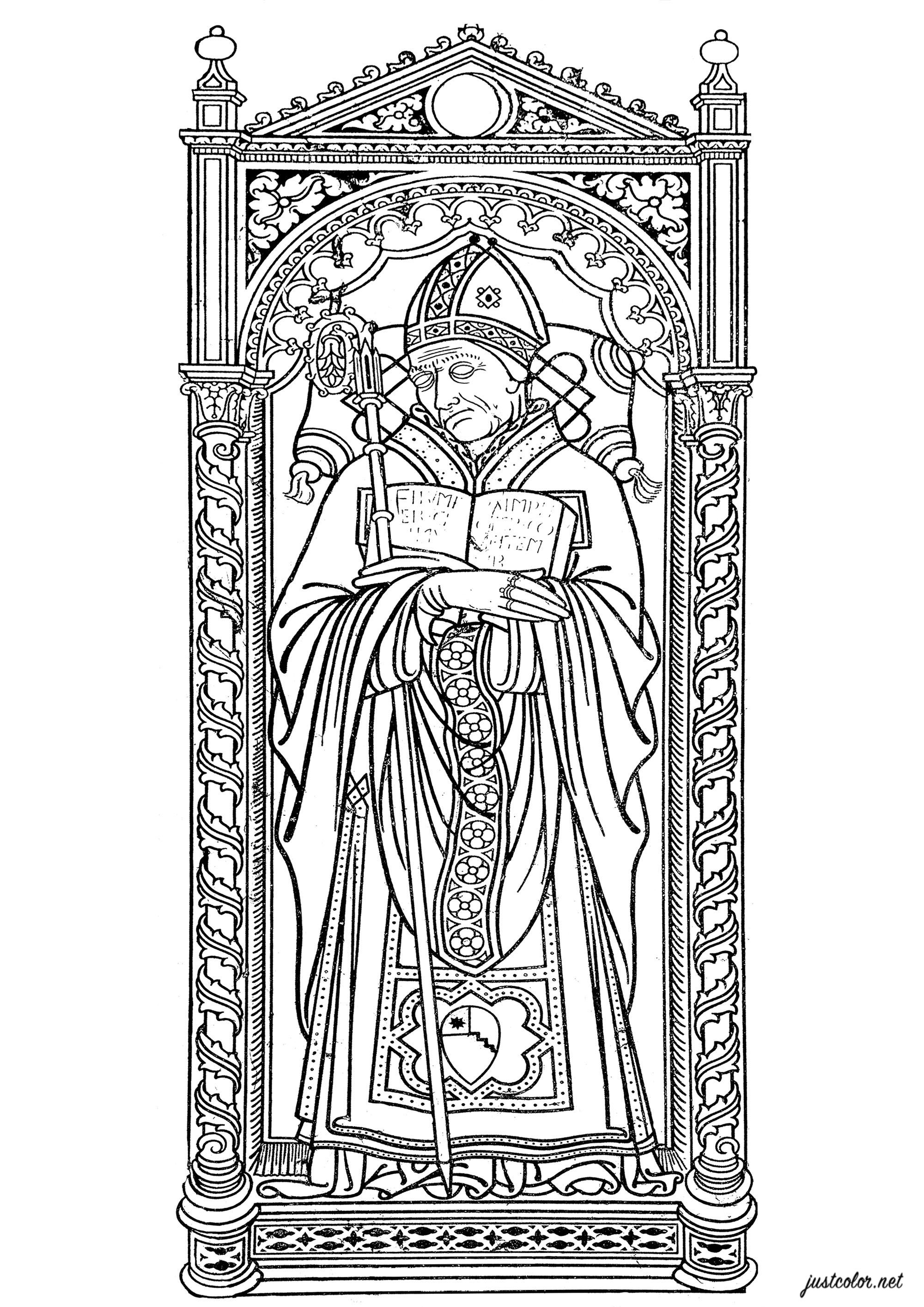 Priest - Interior pavement Siena Cathedral - Middle age Coloring Pages