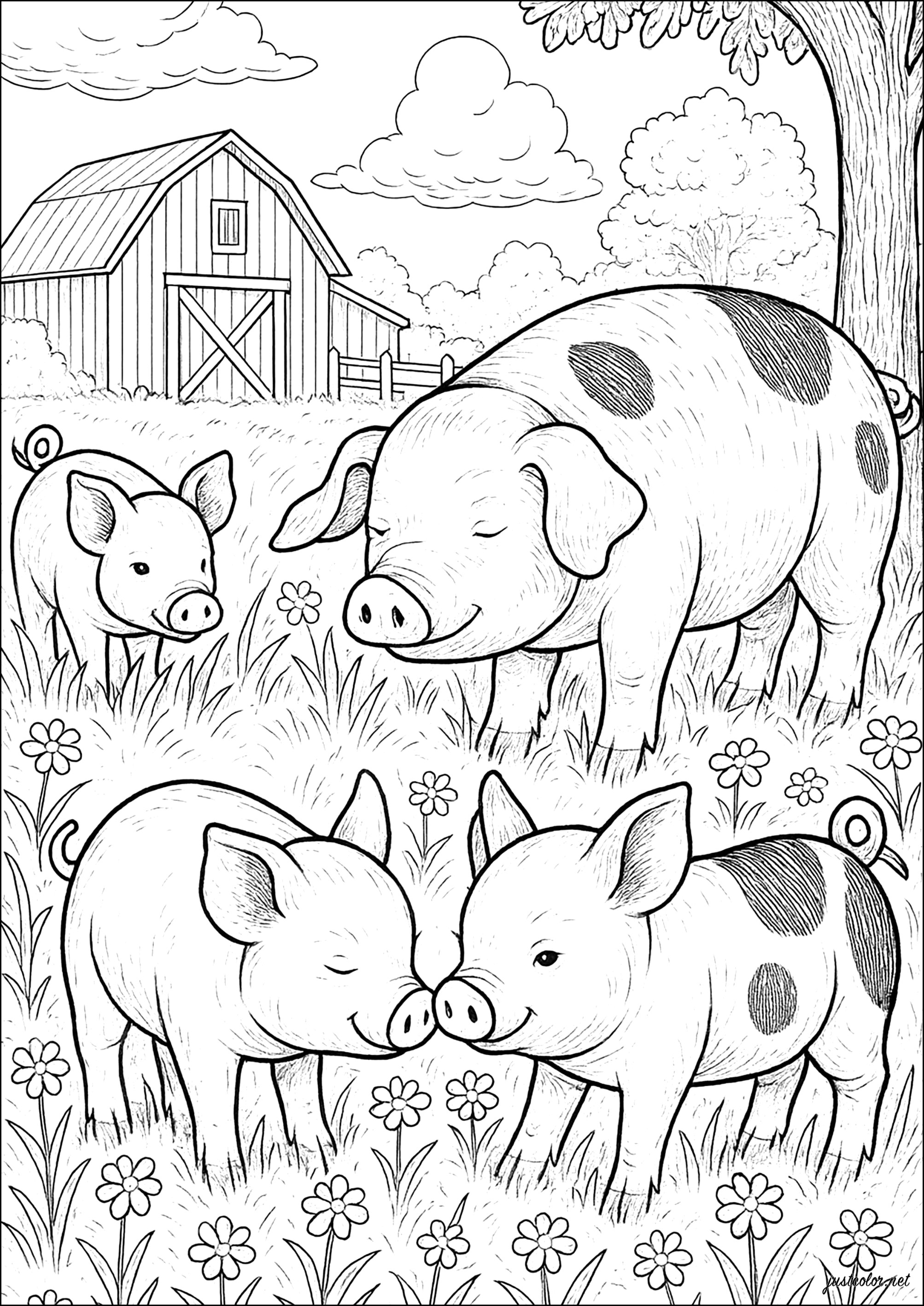Peaceful life on the farm - Pigs Coloring Pages for adults