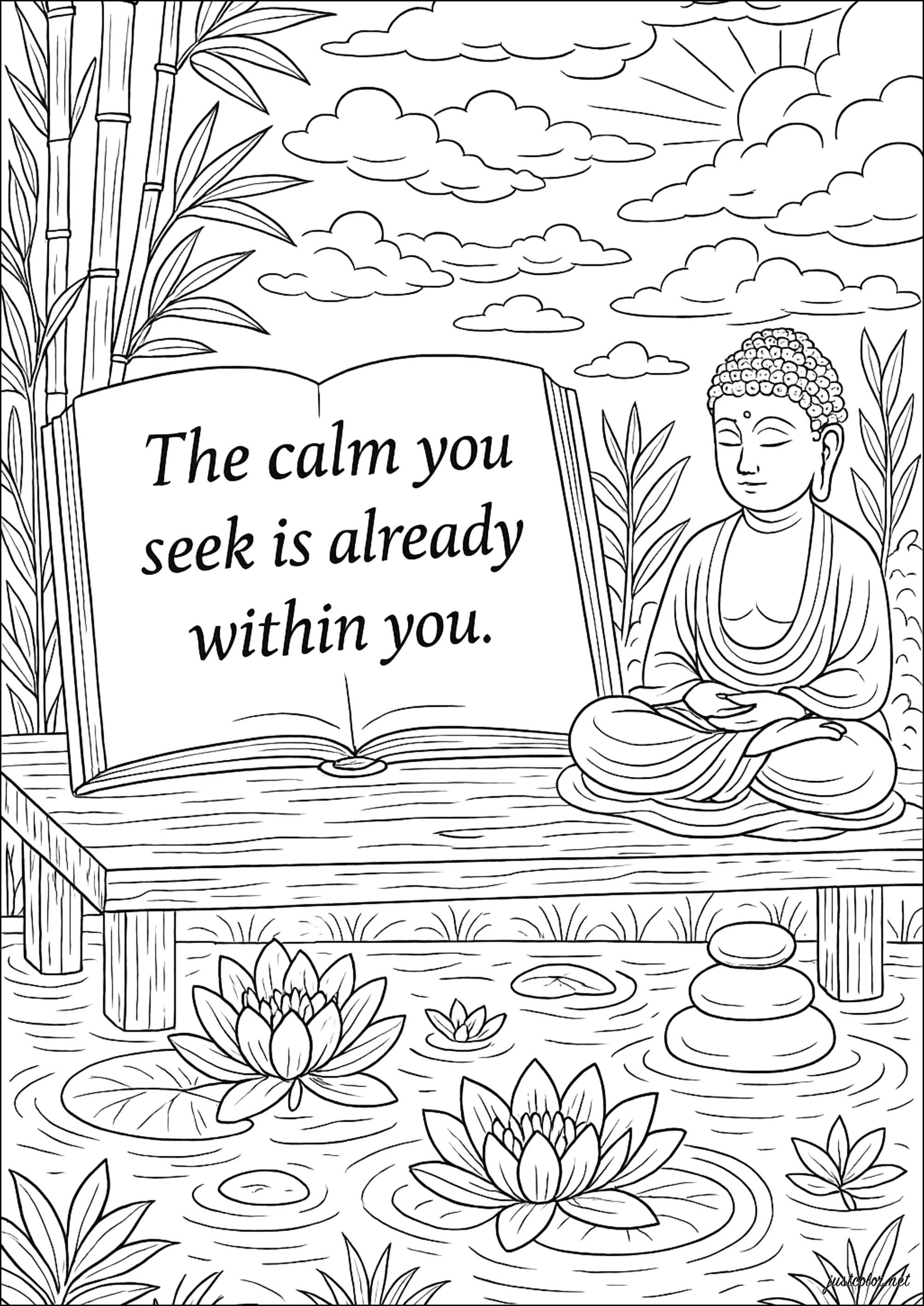 Serenity at the water's edge - Positive and inspiring quotes Coloring Pages