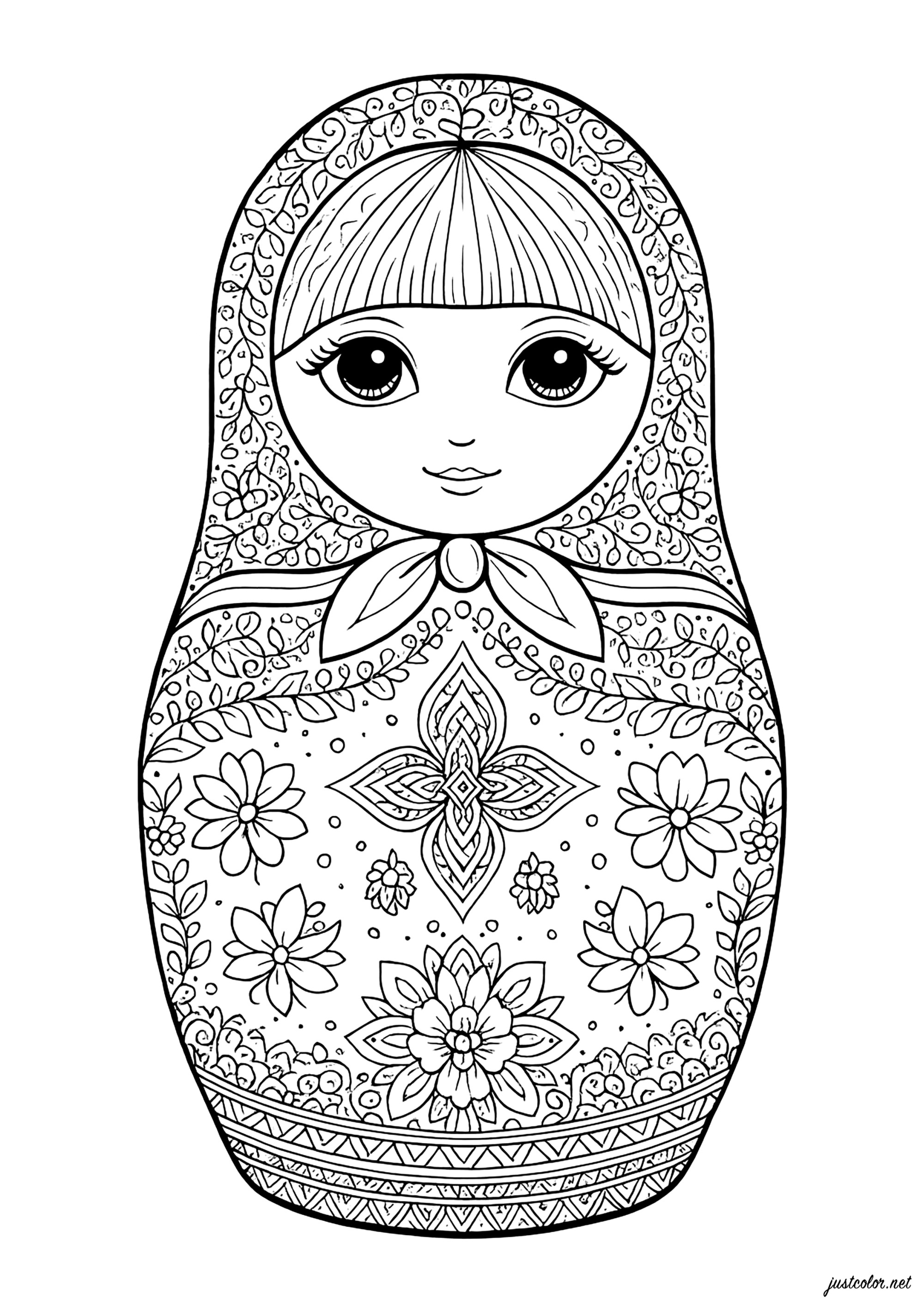 Russian dolls and delicate flowers - Russian doll Coloring Pages