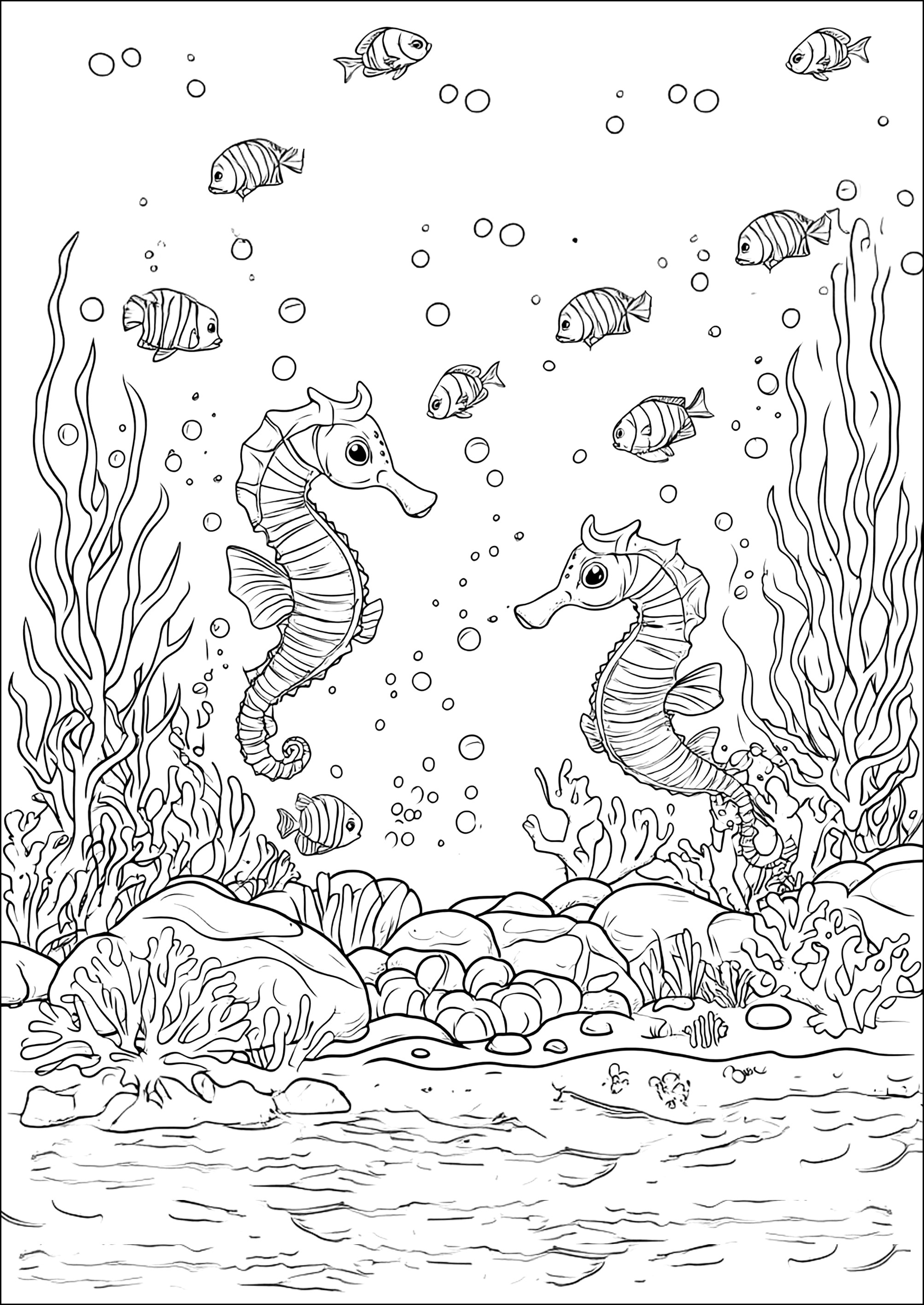 In the depths of the sea: seahorses, fish and algae - Water world ...