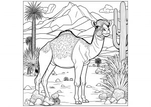 Dromedary in the desert - Camels and dromedaries Kids Coloring Pages