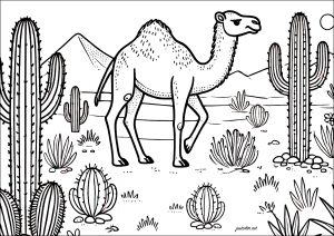 Dromedary in the desert - Camels and dromedaries Coloring Pages for Kids