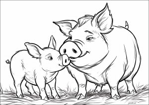 Two friendly pigs - Pig Coloring Pages for Kids